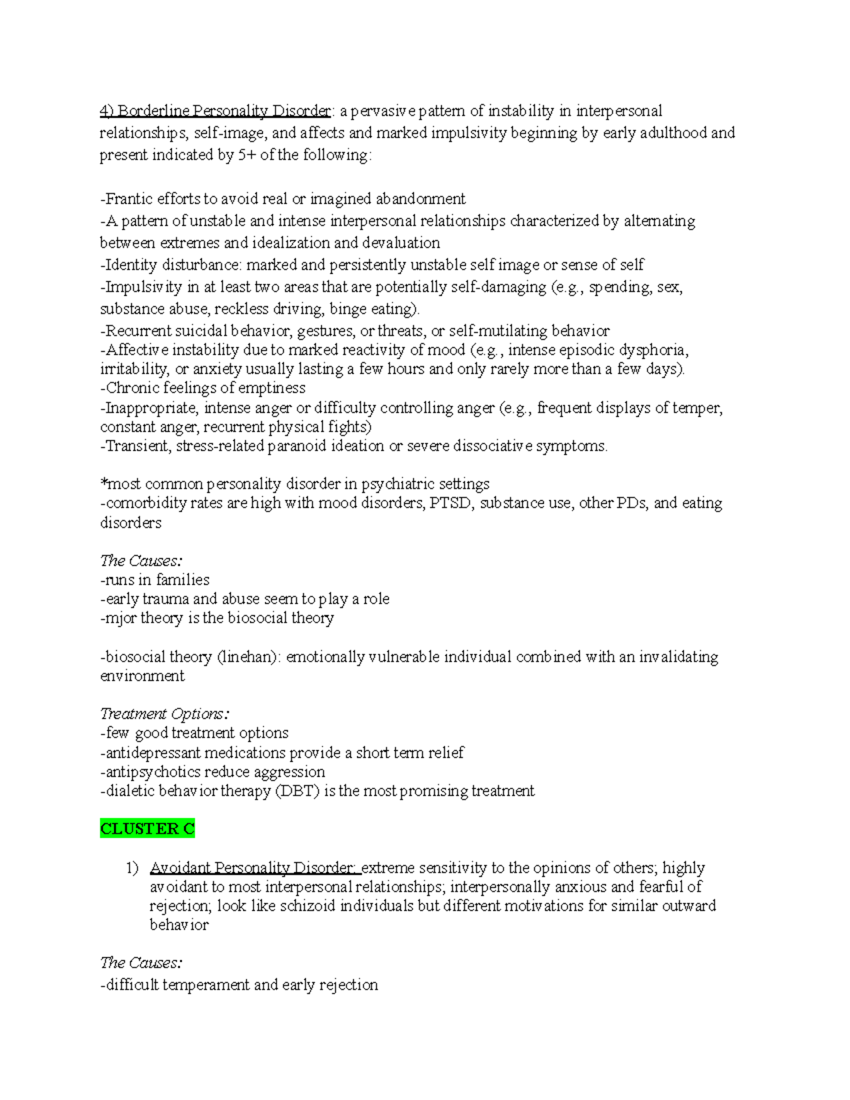 PSYC3230 4 13 - Personality Disorders Notes: Treatments, Outcomes ...