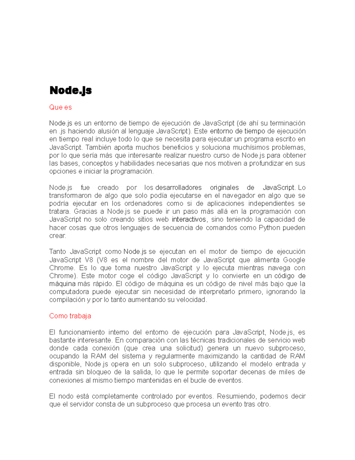 Node JS - RESUMEN - Node Que es Node es un entorno de tiempo de ...