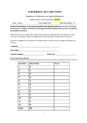 Tutorial 1 - UNIVERSITY OF CAPE TOWN DEPARTMENT OF MATHEMATICS AND ...