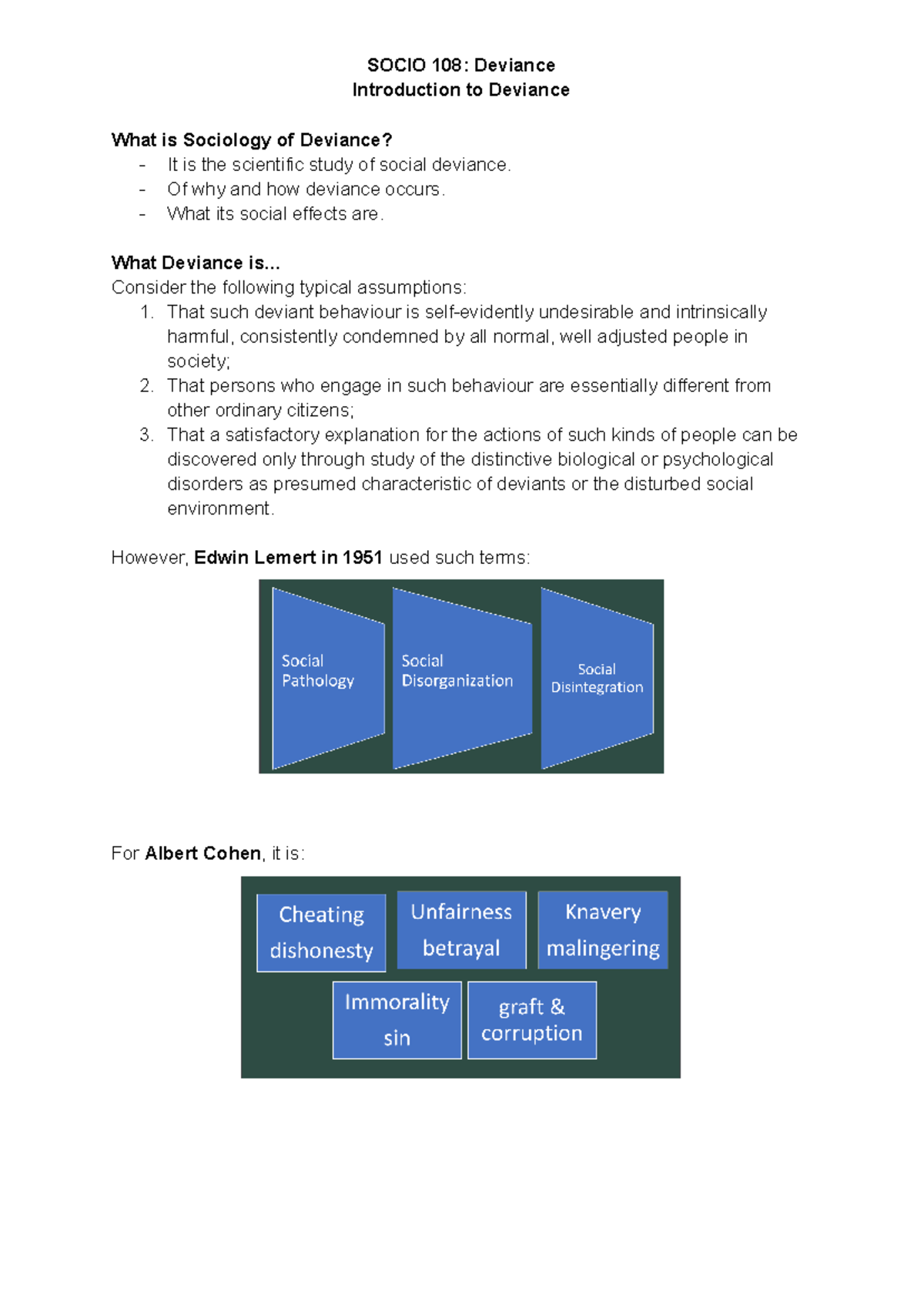SOCIO 108 Deviance (Lessons 2-3) - SOCIO 108: Deviance Introduction to ...
