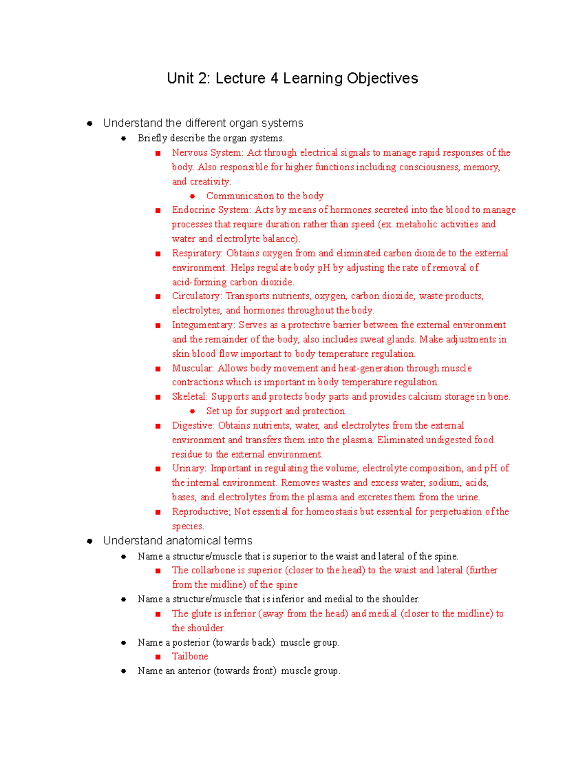 KIN Lecture 4 Learning Objective Questions - Unit 2: Lecture 4 Learning Objectives Understand ...