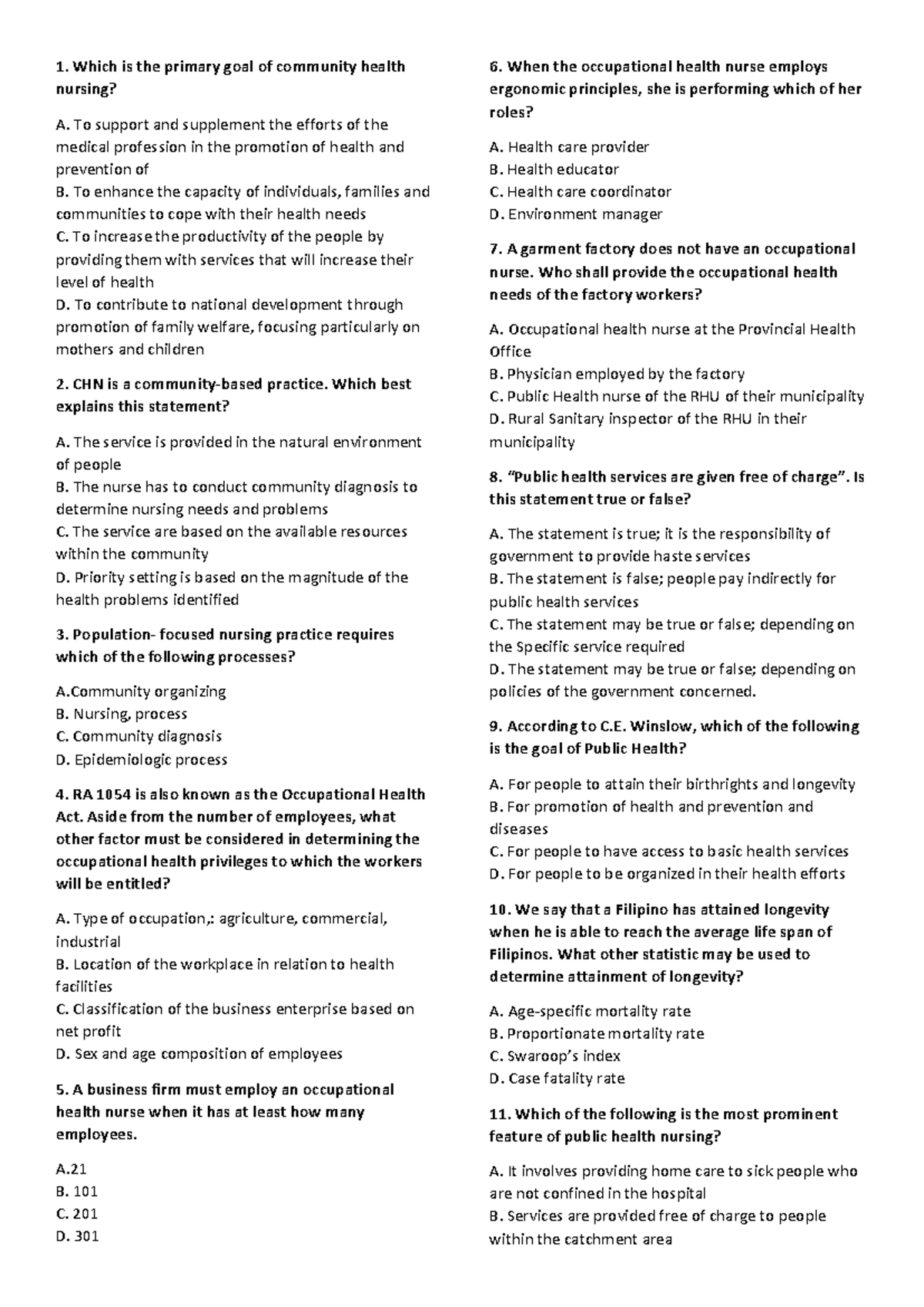 Chn prac exam1 - community health nursing practice exam - Which is the ...