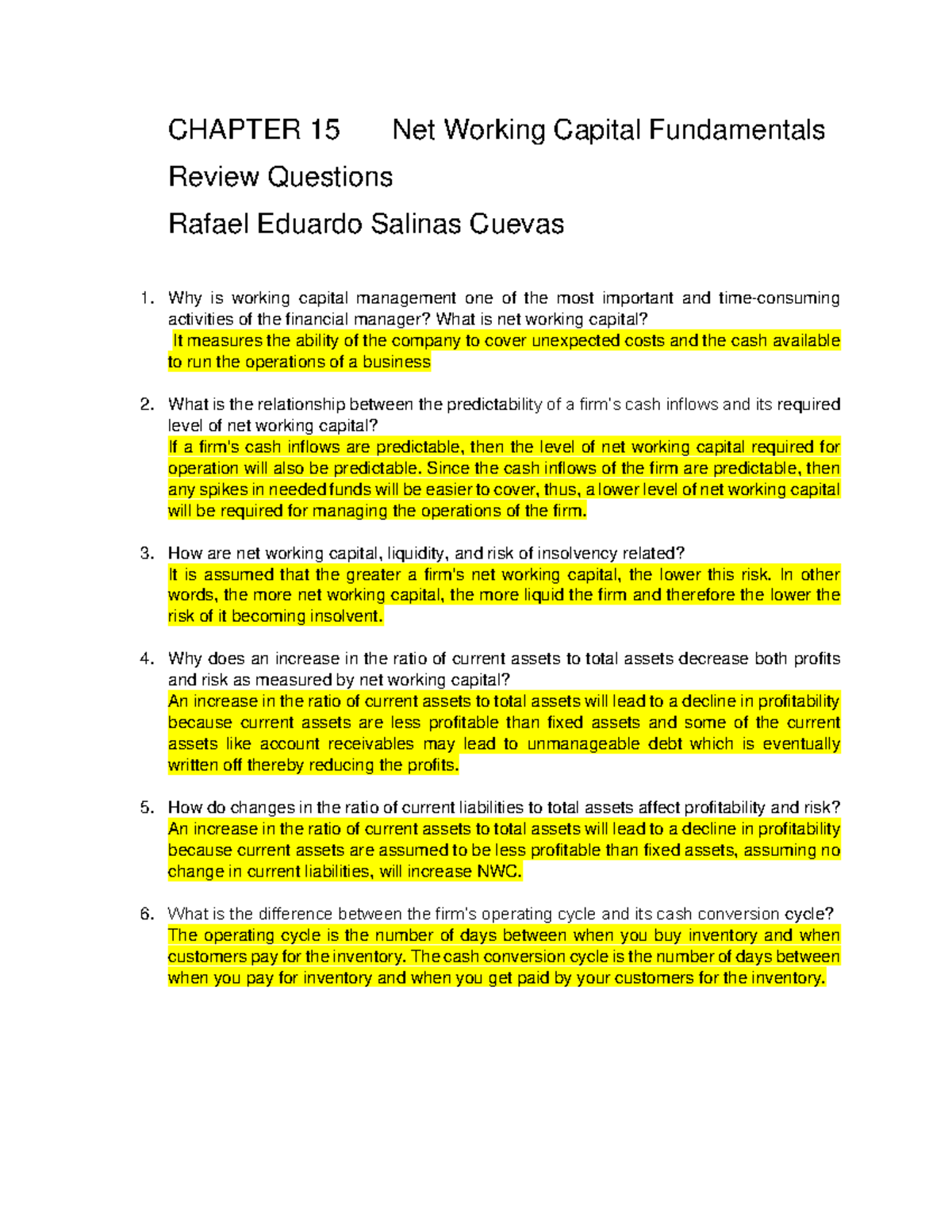 Preguntas admin evidencia 2 - CHAPTER 15 Net Working Capital ...