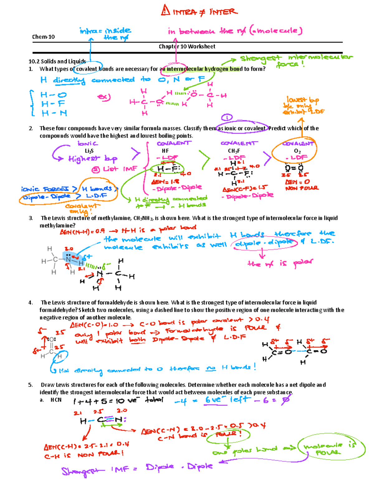 Chapter 10 in class worksheet - Chem- Chapter 10 Worksheet 10 Solids ...