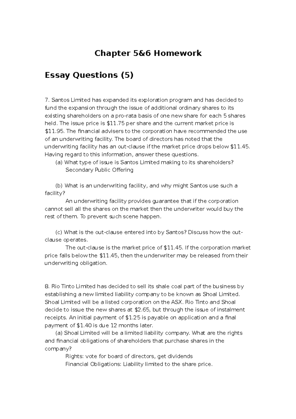 Chapter 5 Homework Solutions - Chapter 5&6 Homework Essay Questions (5) 7. Santos Limited - Studocu
