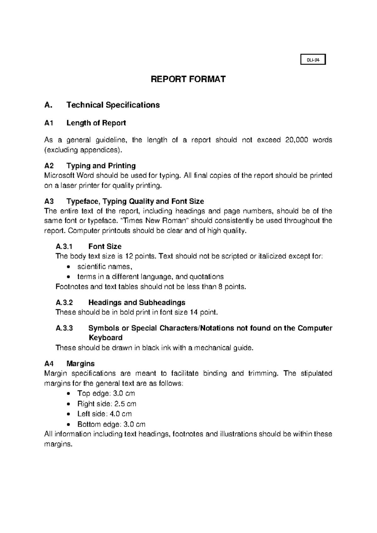 format report cs339 - REPORT FORMAT A. Technical Specifications A1 ...