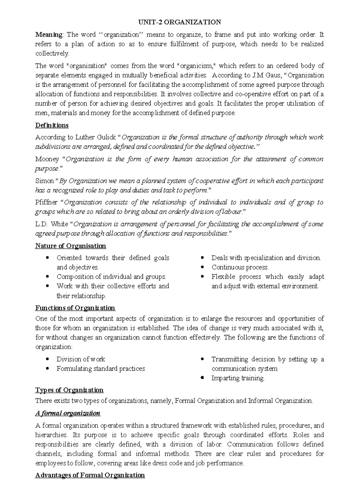 Organisation and types - UNIT-2 ORGANIZATION Meaning: The word ...