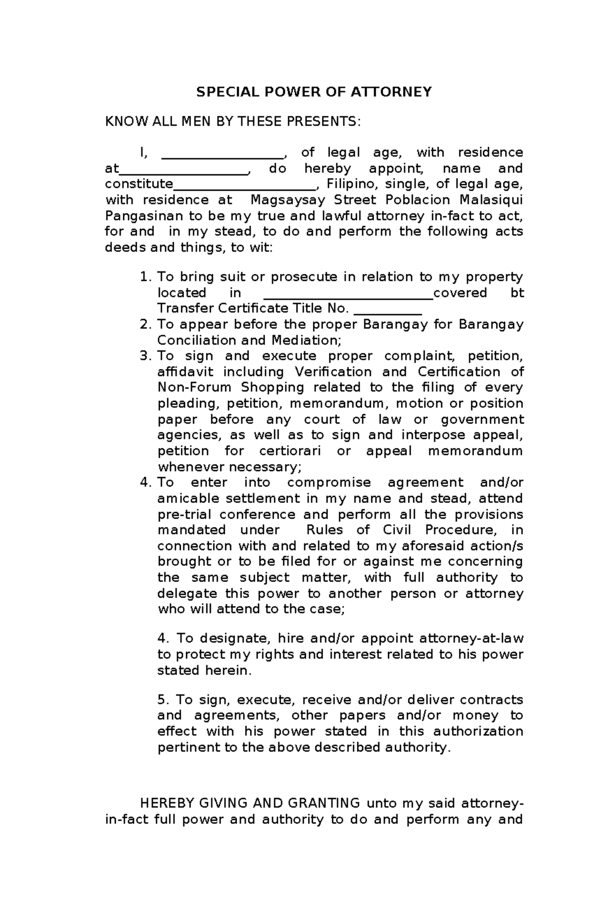 SPA-prosecute-suit - Spa - SPECIAL POWER OF ATTORNEY KNOW ALL MEN BY ...