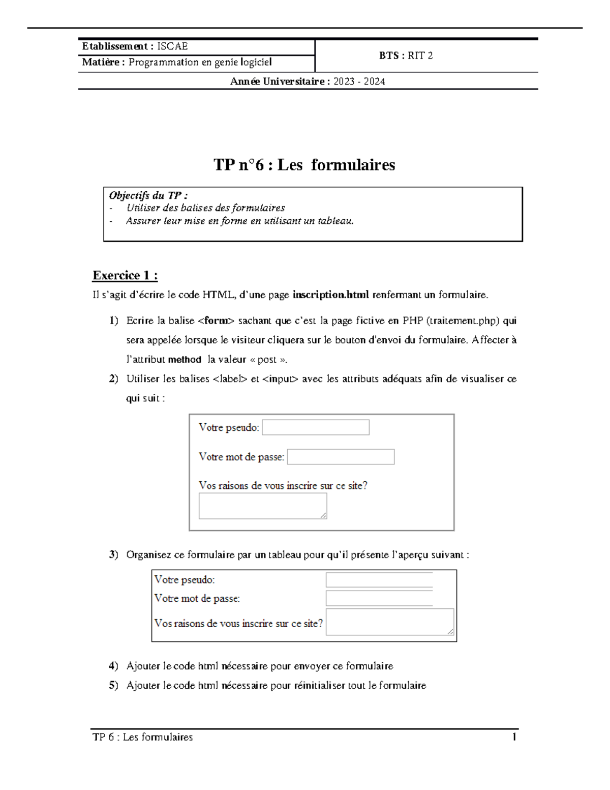 TP6 Web - TP6 Web2016 2017 - TP 6 : Les formulaires 1 TP n°6 : Les ...