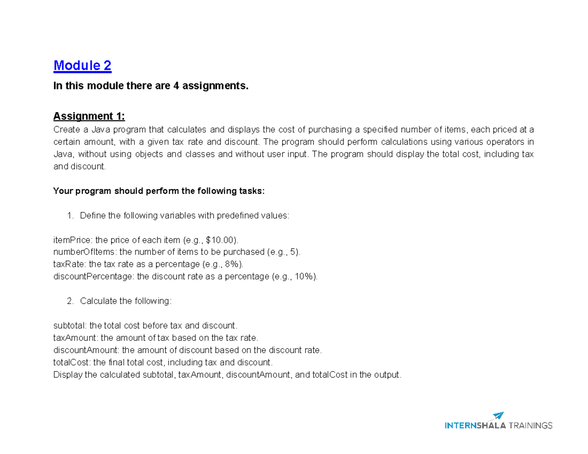 Module 2 Assignments - thank you - Module 2 In this module there are 4 assignments. Assignment 1 ...