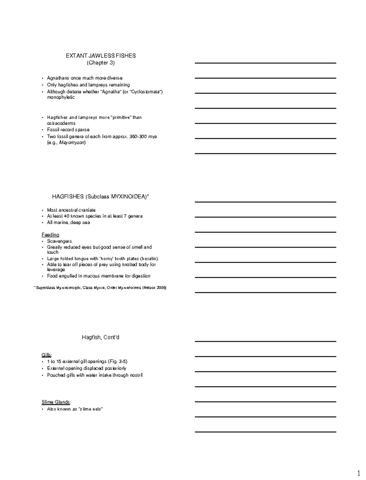 Lecture notes, lectures 4 - extant jawless fishes - EXTANT JAWLESS ...