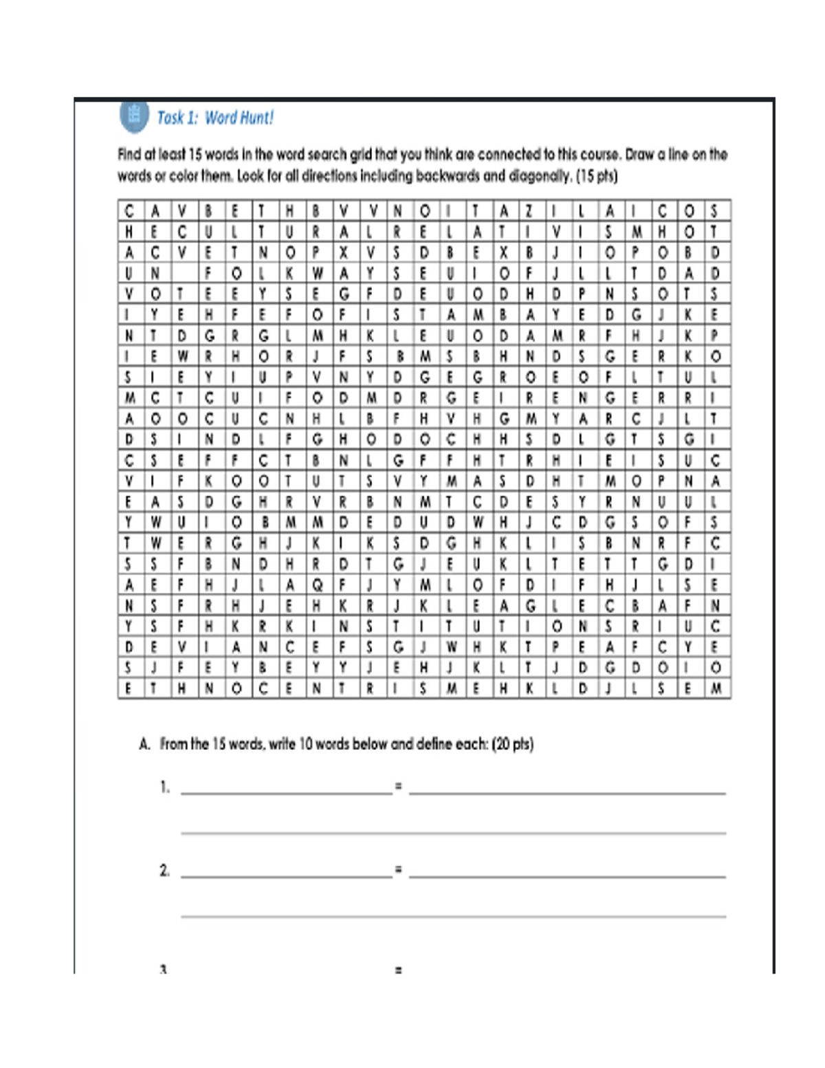 Word-hunt - Test - H Task 1: Word Hunt! Find at least 15 words in the ...