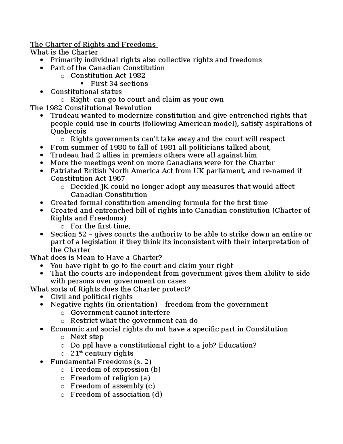 Summary - The Charter of Rights and Freedoms - The Charter of Rights ...