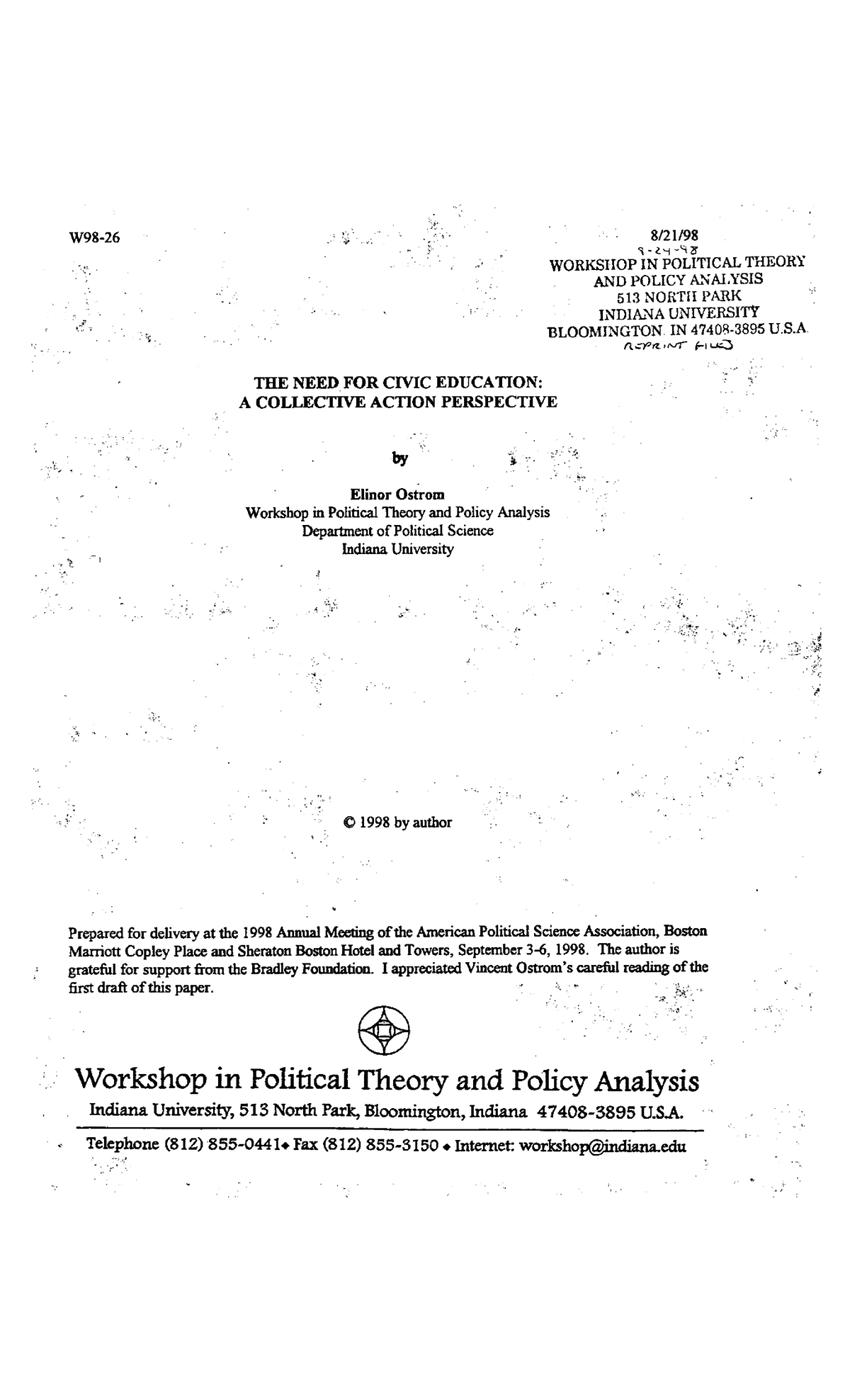 Ostrom, need for civic education - cc0003 - Studocu