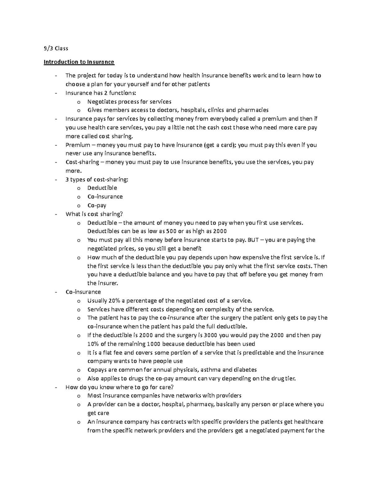 Healthcare Delivery - N/A - Class Introduction to Insurance The project ...