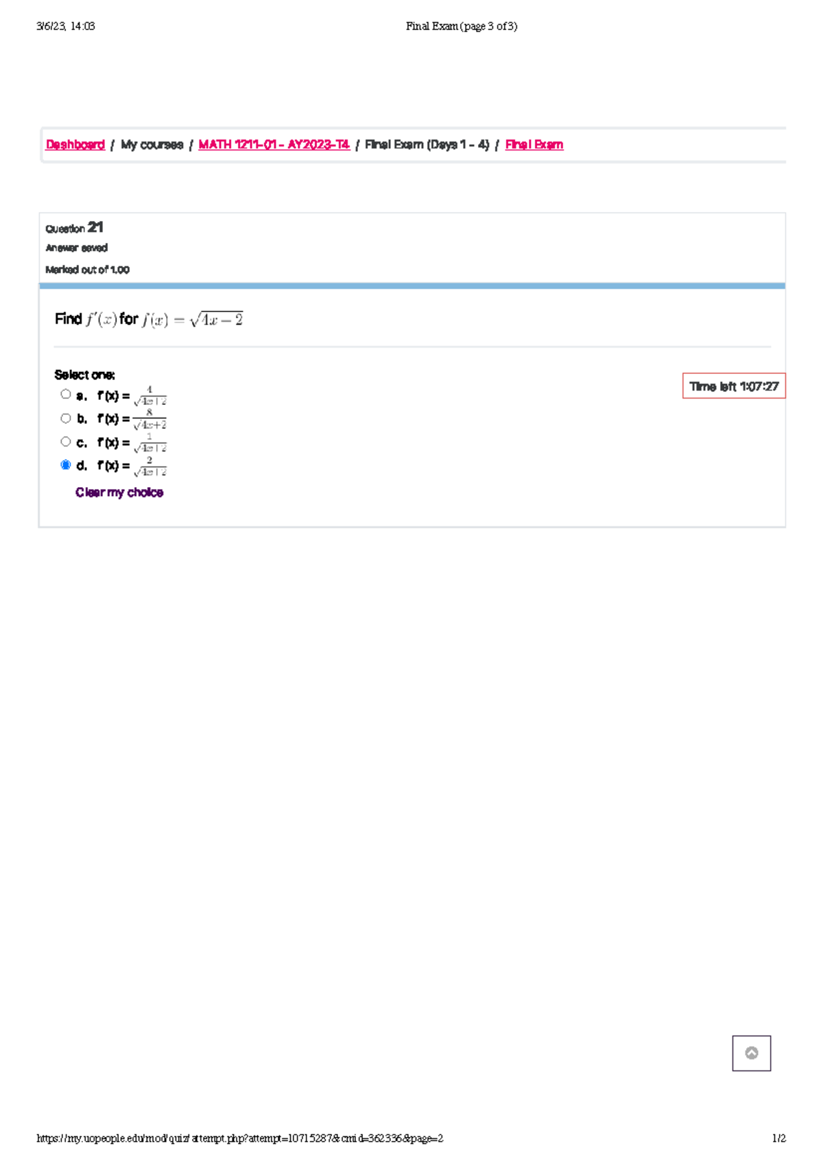 Final Exam (page 3 of 3) - 3/6/23, 14:03 Final Exam (page 3 of 3) - Studocu