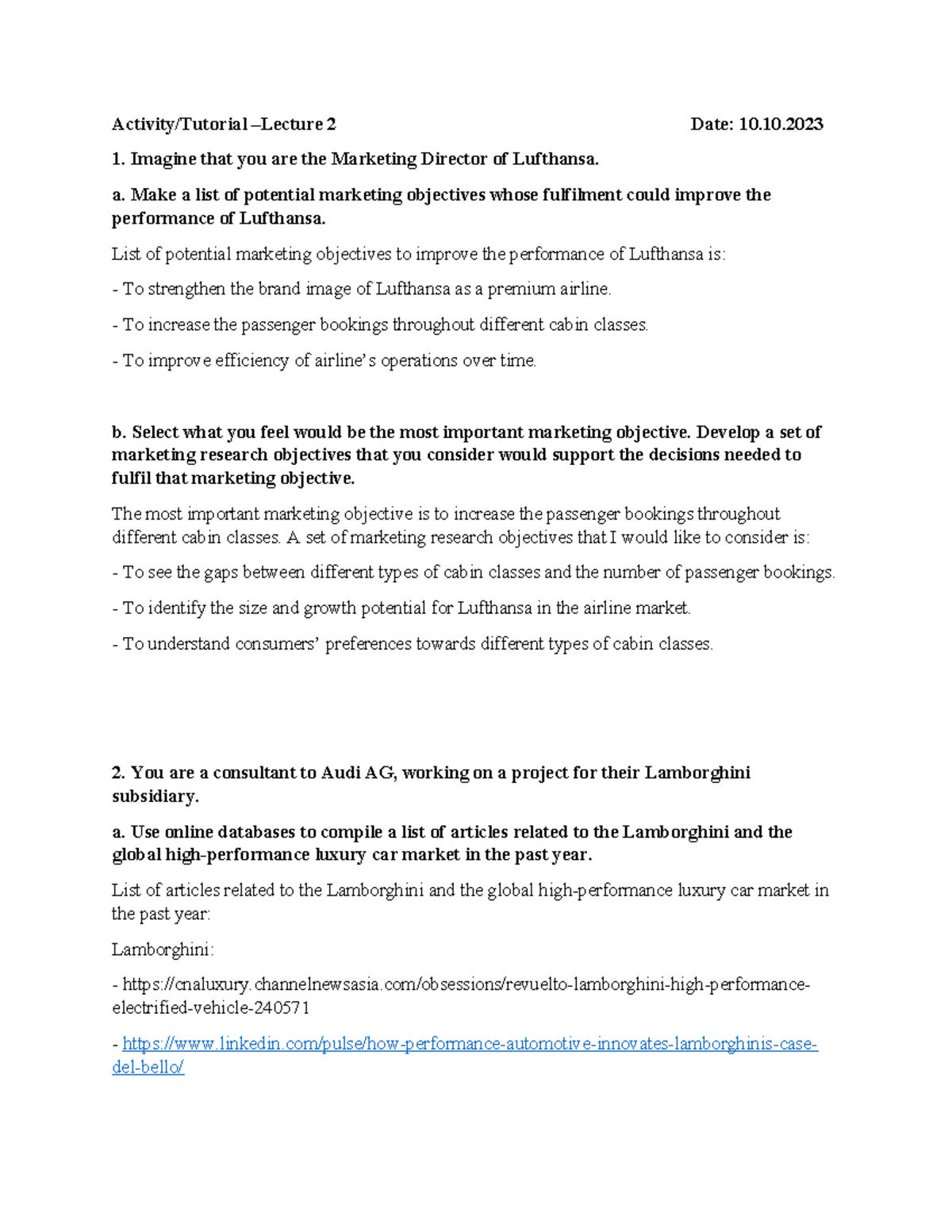 MKT537 Tutorial - Activity/Tutorial –Lecture 2 Date: 10. Imagine that ...