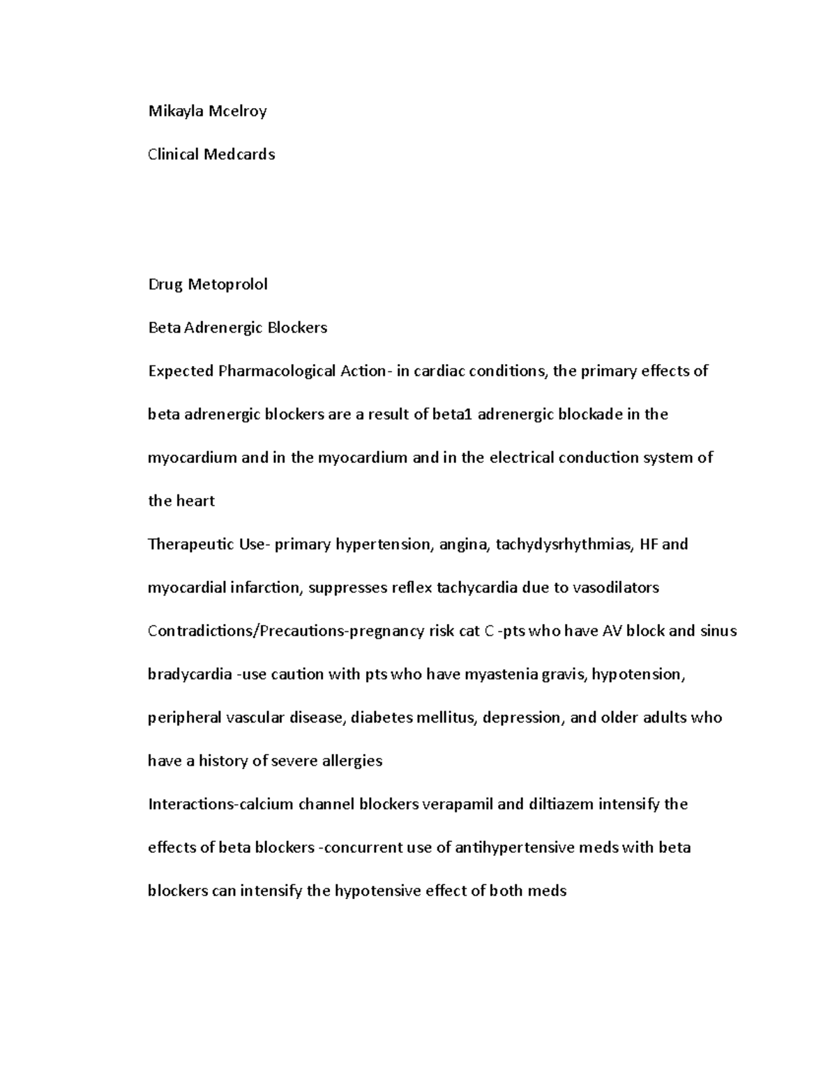 ER Drug cards - Notesss - Mikayla Mcelroy Clinical Medcards Drug ...