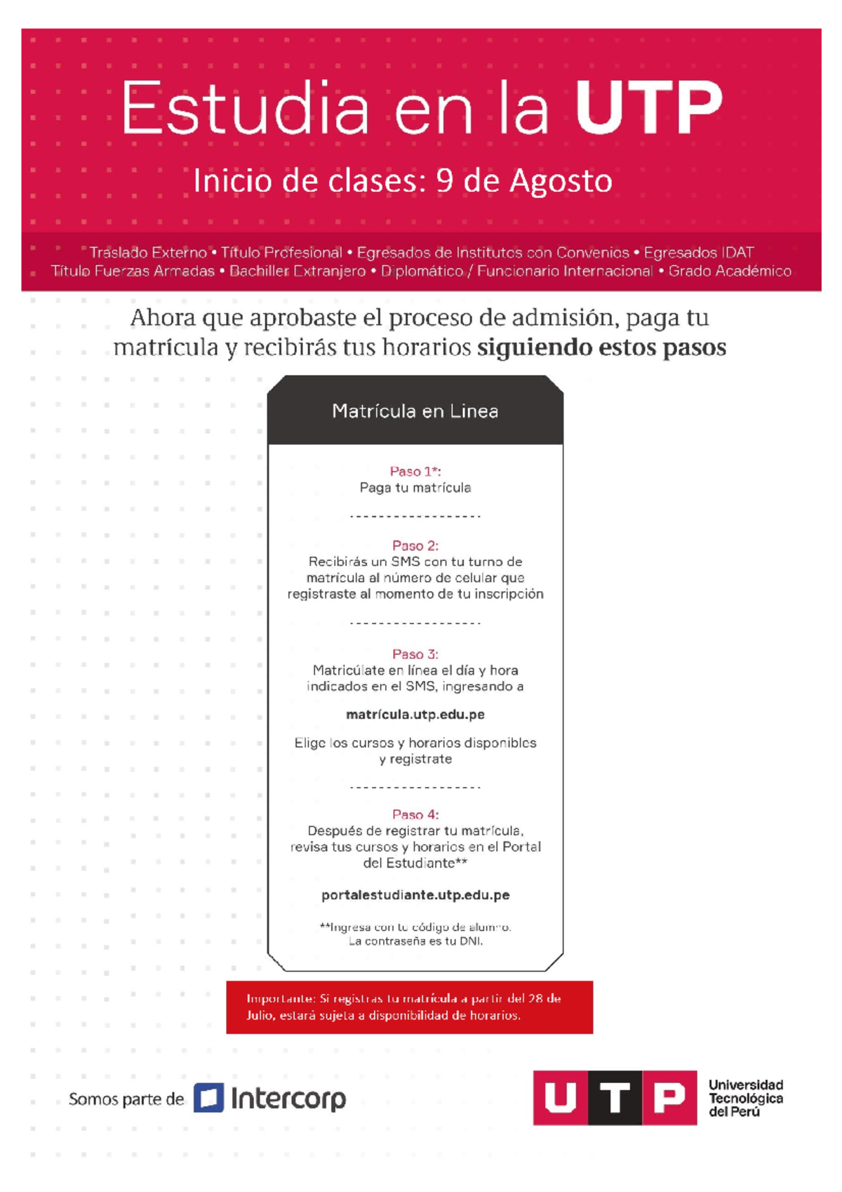 Matricula en Linea Ciclo AGOSTO 2021 - Proceso de admisión - Studocu