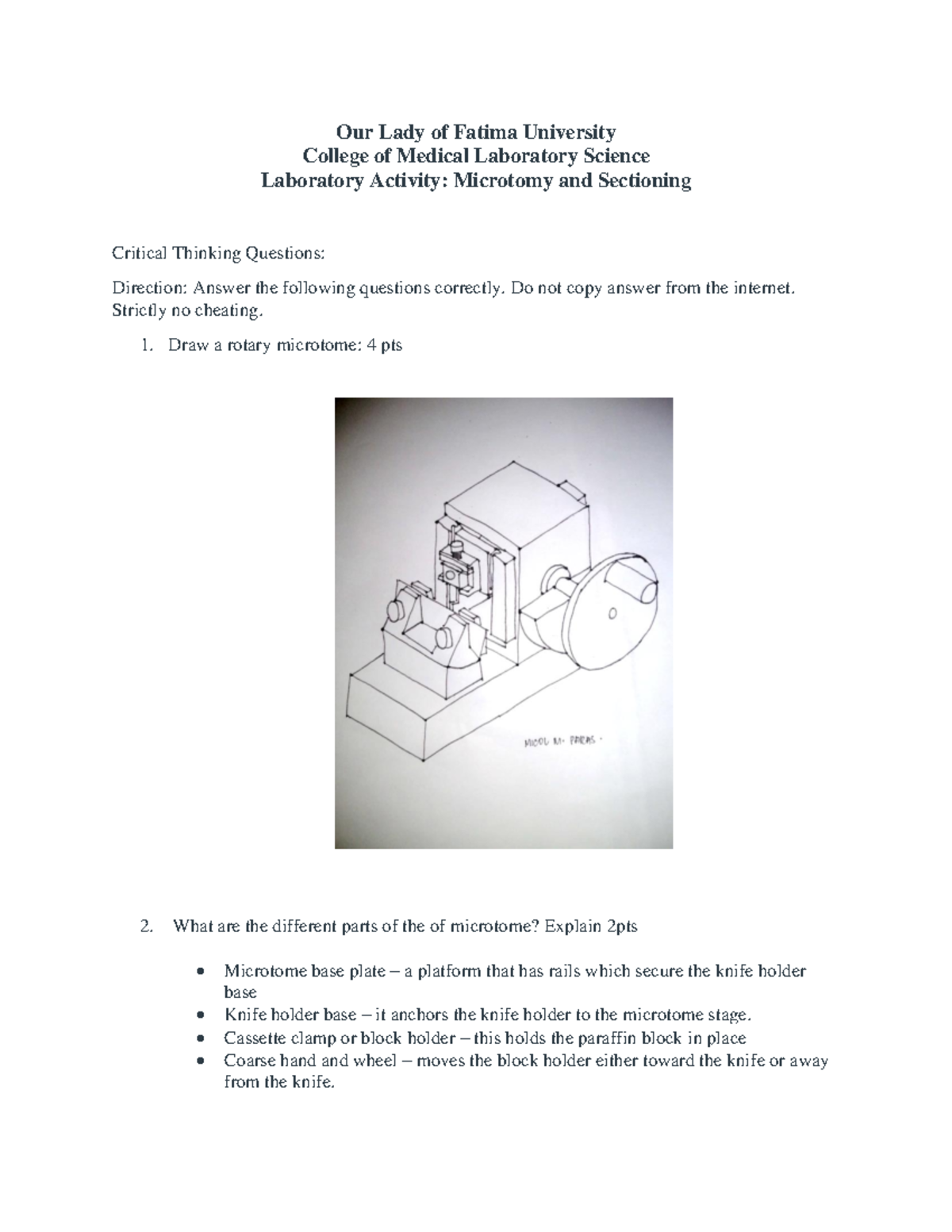 Laboratory Activity- Microtomy and Sectioning - Our Lady of Fatima ...