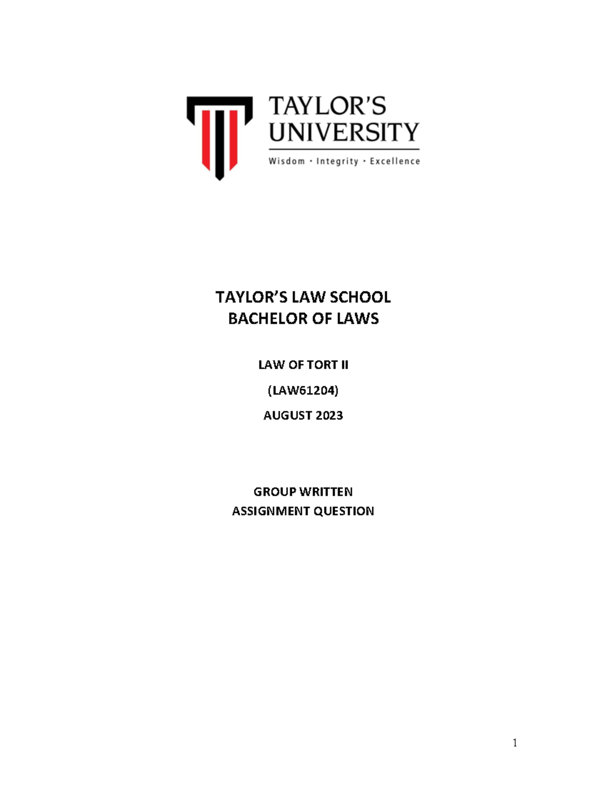 Tort II assignement - Assignment - TAYLOR’S LAW SCHOOL BACHELOR OF LAWS ...