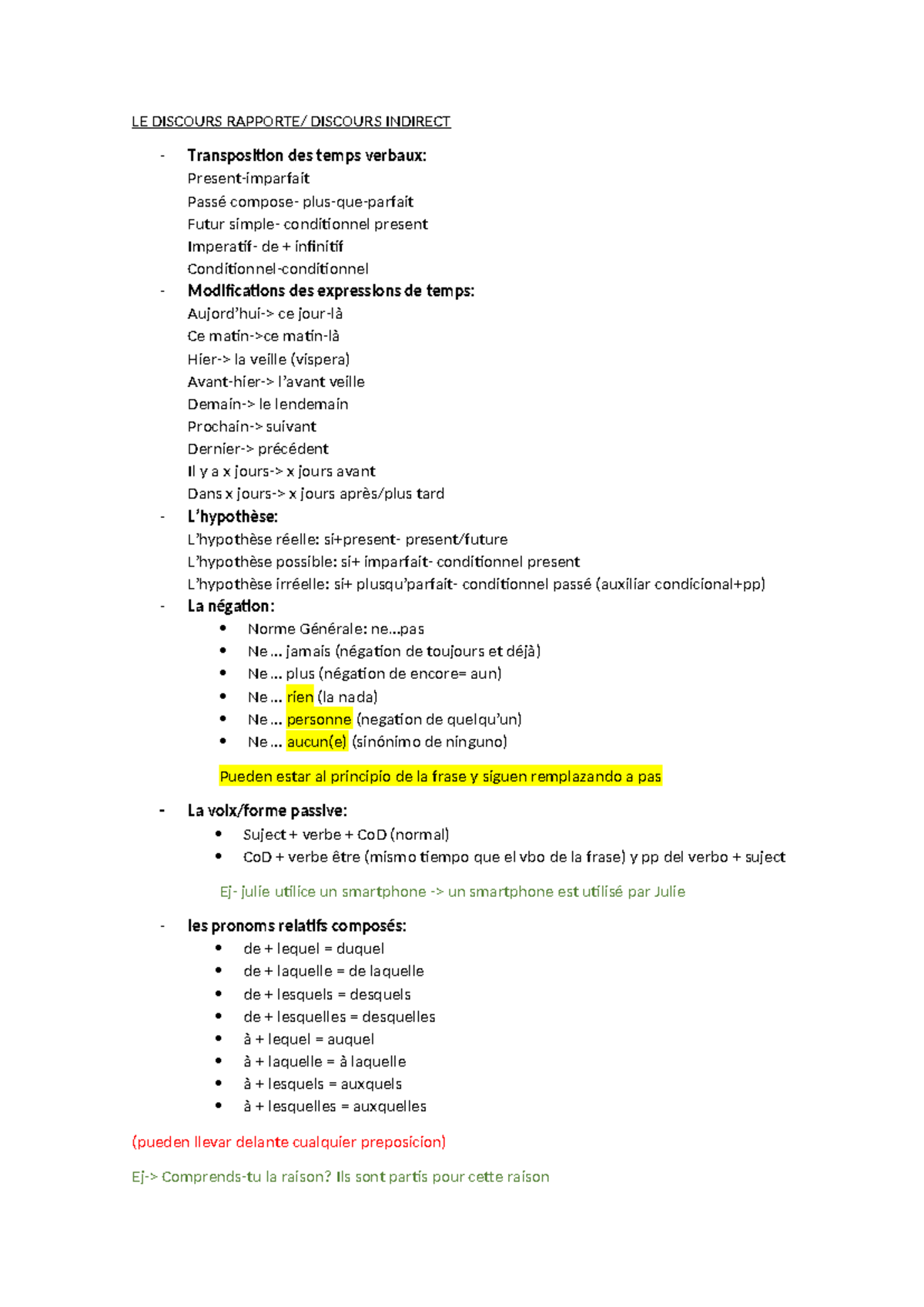 Frances 2 bach - Apuntes francés 2 bachillerato - LE DISCOURS RAPPORTE ...