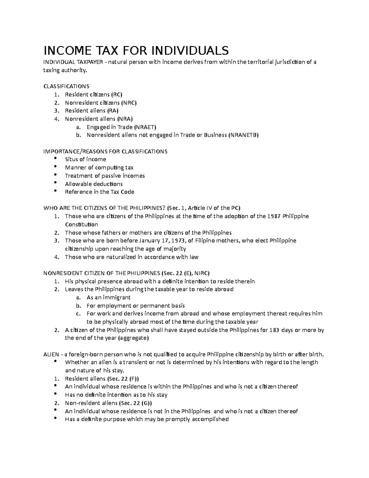 Income TAX FOR Individuals - INCOME TAX FOR INDIVIDUALS INDIVIDUAL ...