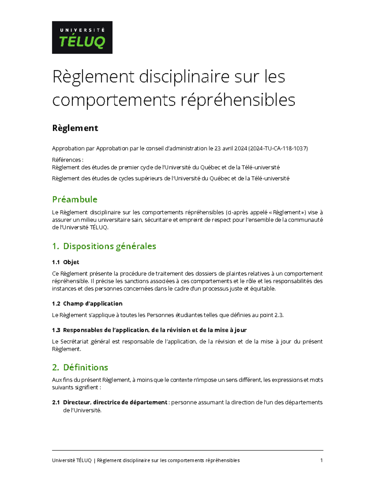 Règlement comportements répréhensibles final 2024 - Règlement ...