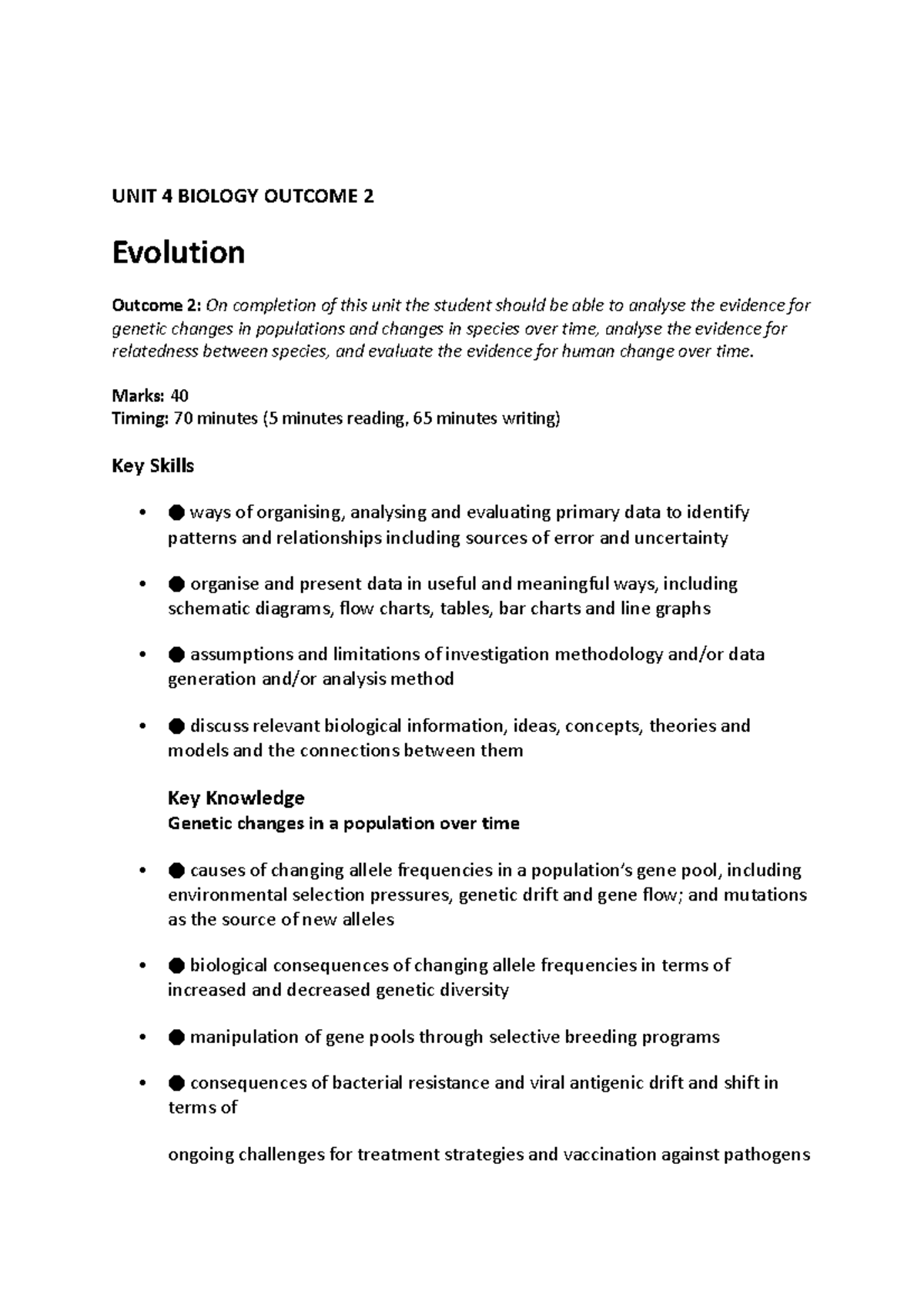 UNIT 4 Biology Outcome 2 - UNIT 4 BIOLOGY OUTCOME 2 ####### Evolution ...