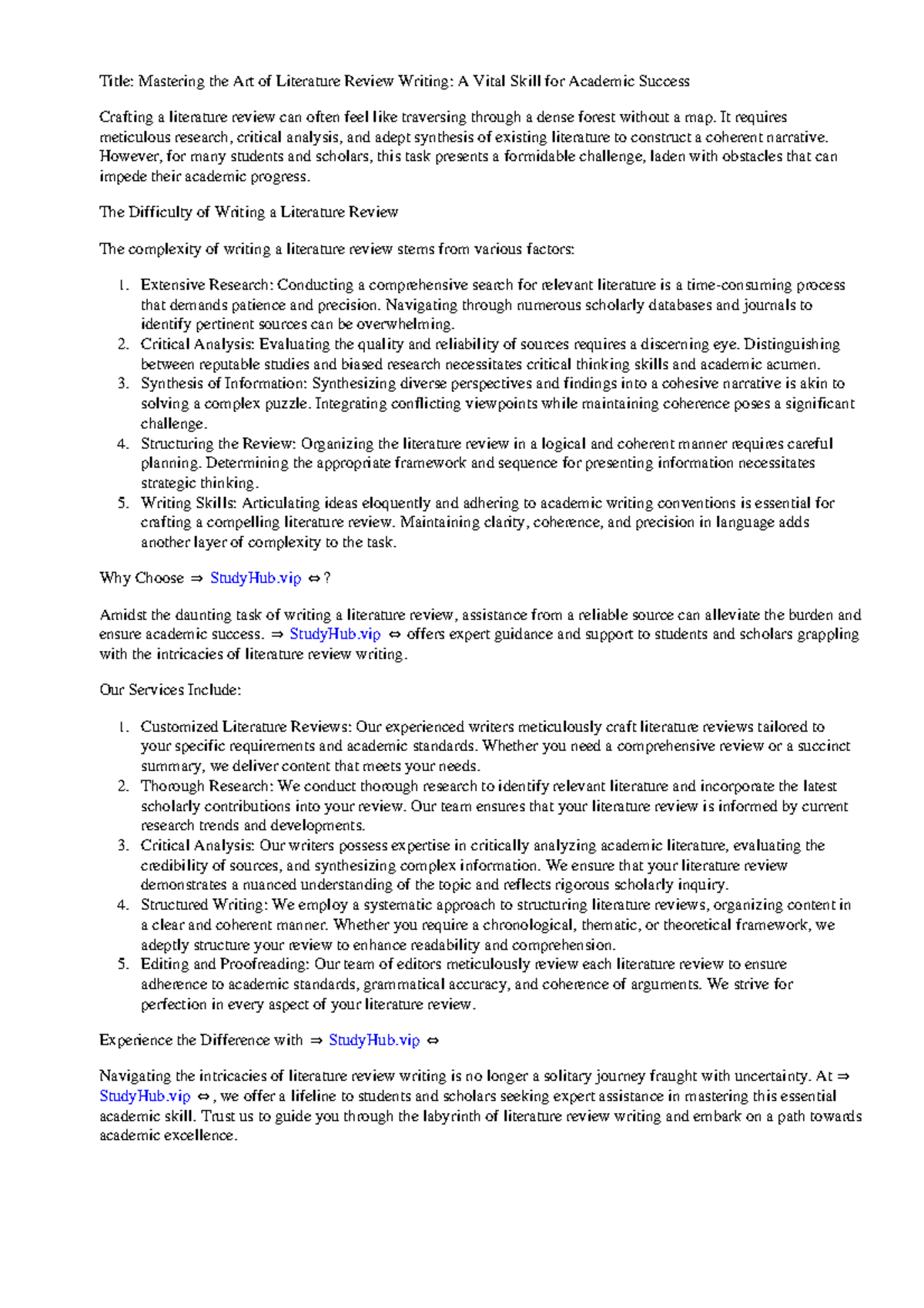 Literature Review Article Sample - Title: Mastering the Art of ...