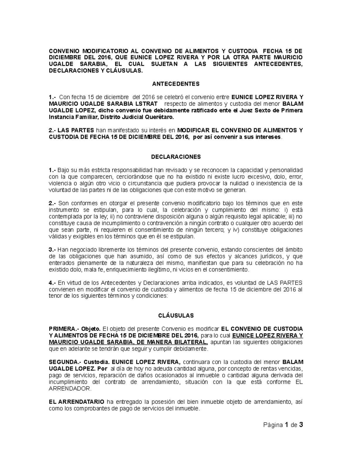 Convenio modificatorio mauricio y eunice - CONVENIO MODIFICATORIO AL ...