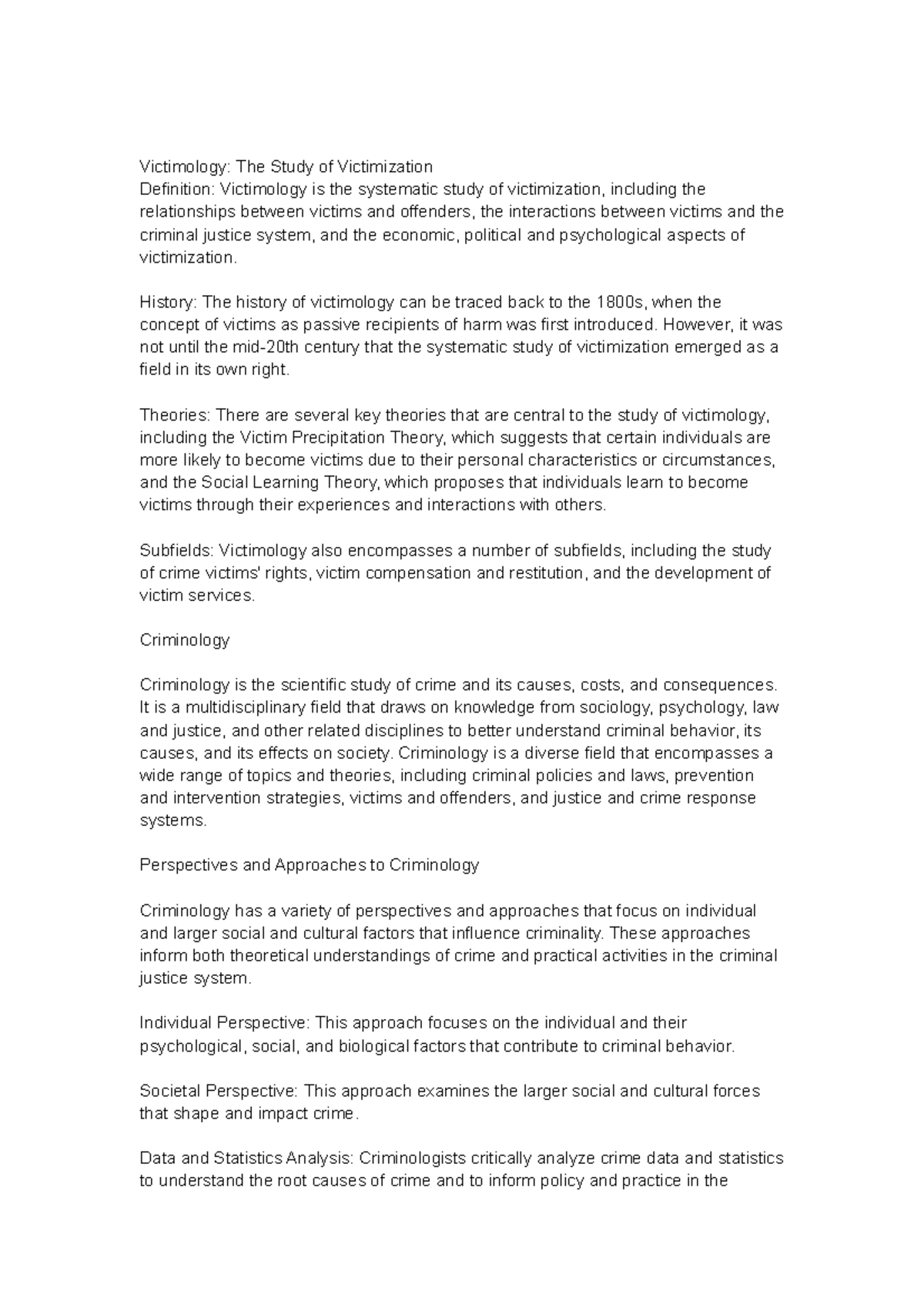 Criminal Justice#2 - Comprehensive overview - Victimology: The Study of ...