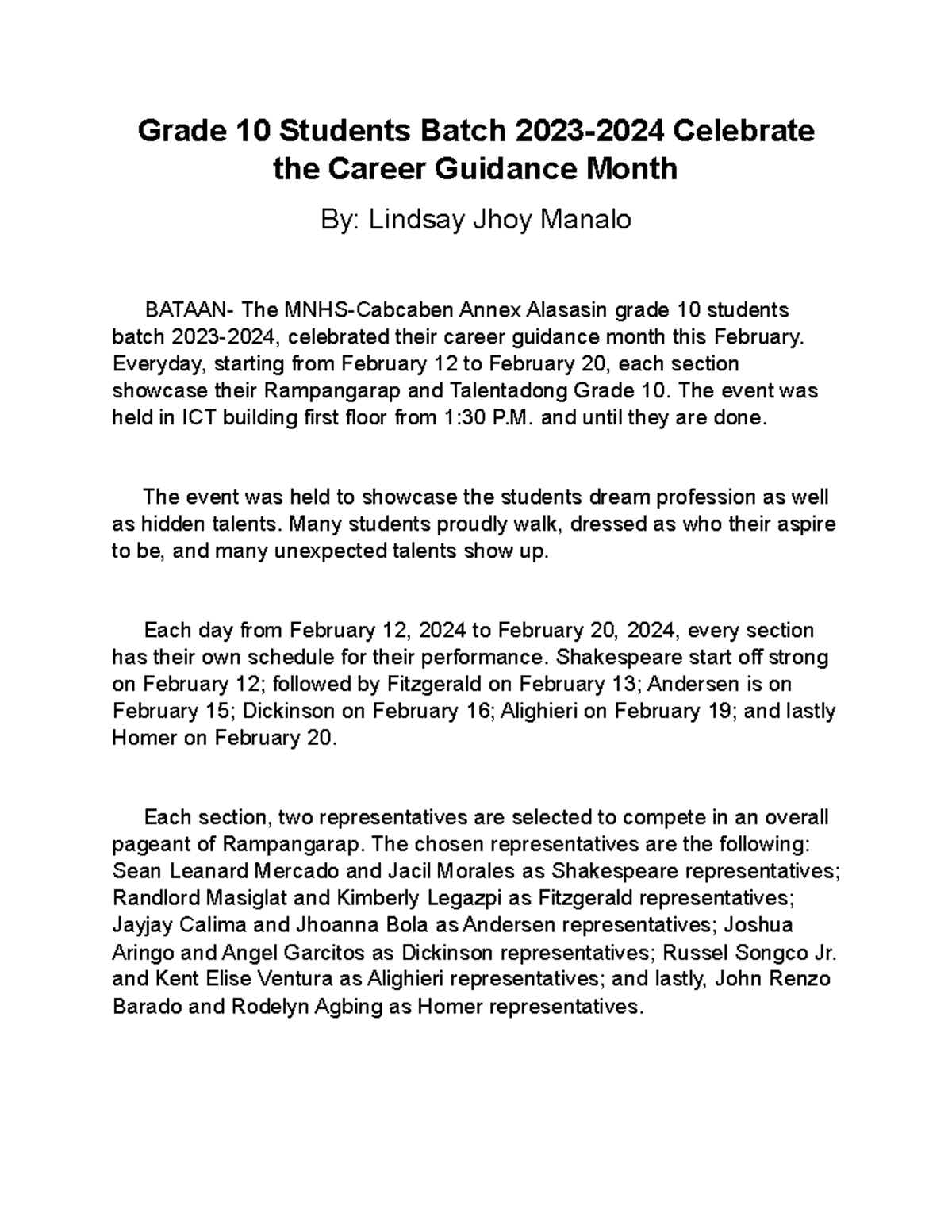 News Article about career guidance week - Grade 10 Students Batch 2023 ...