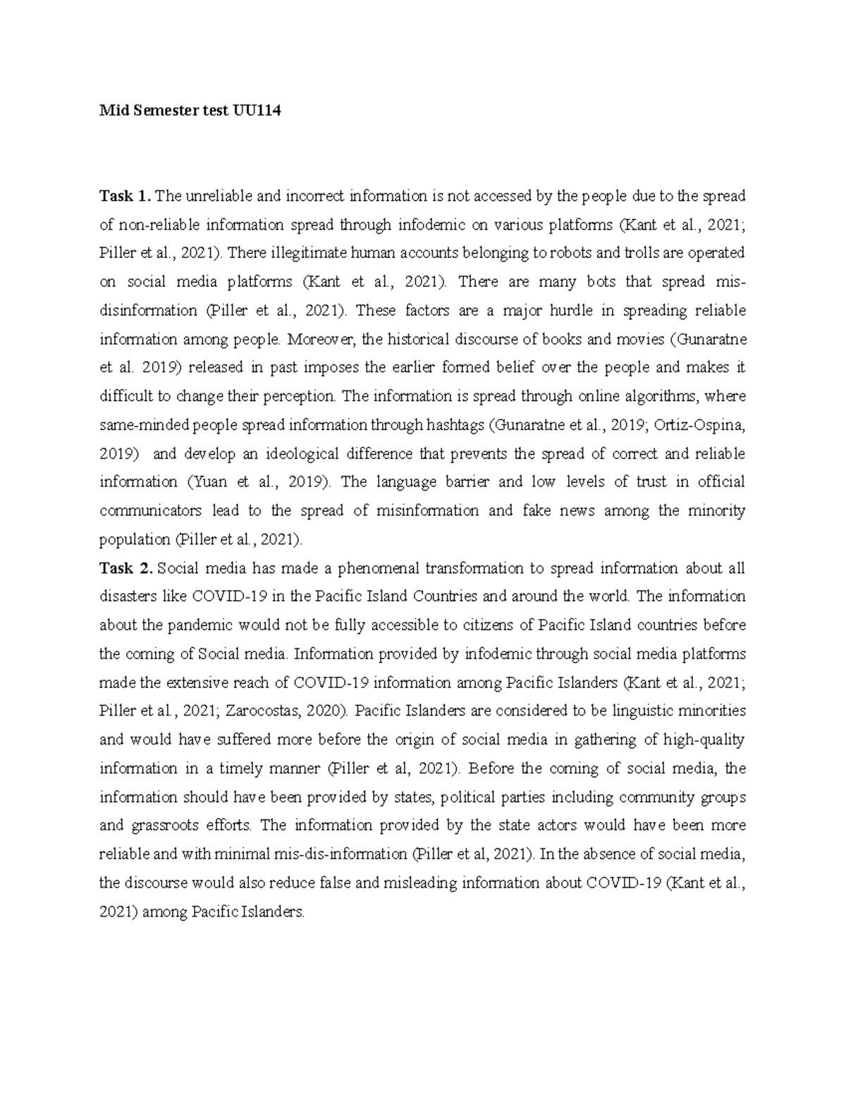 Mid-Semester Written Text UU114 - Mid Semester test UU Task 1. The ...