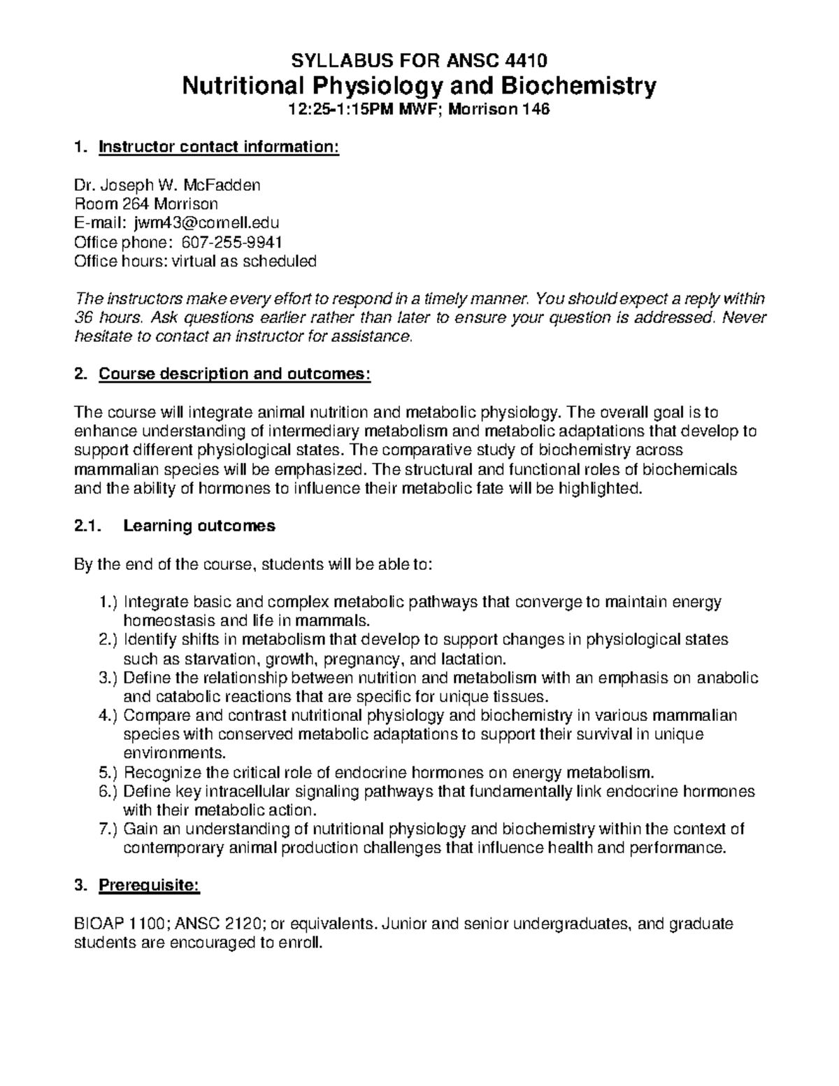 Syllabus SP21 ANSC4410 LEC001 Draft - SYLLABUS FOR ANSC 4410 ...