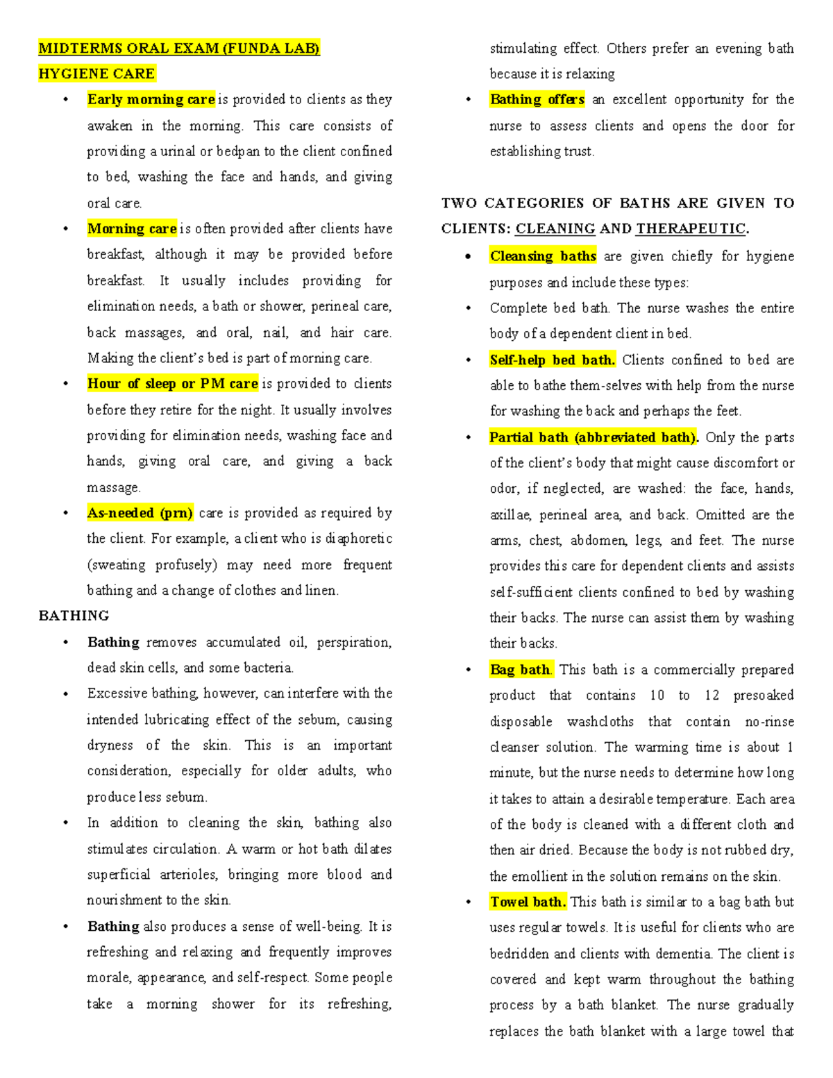 Fundalabreviewer - Fundamentals of Nursing Lab reviewer (terms to ...