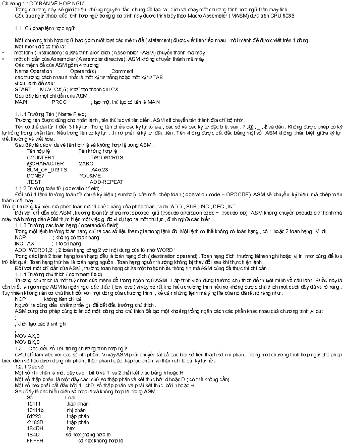 Giao trinh Assembly - Assem - Ch±¡ng 1 : C¡ B¾N VÞ HþP NGþ Trong ch±¡ng này s¿ gißi thißu nhÿng ...