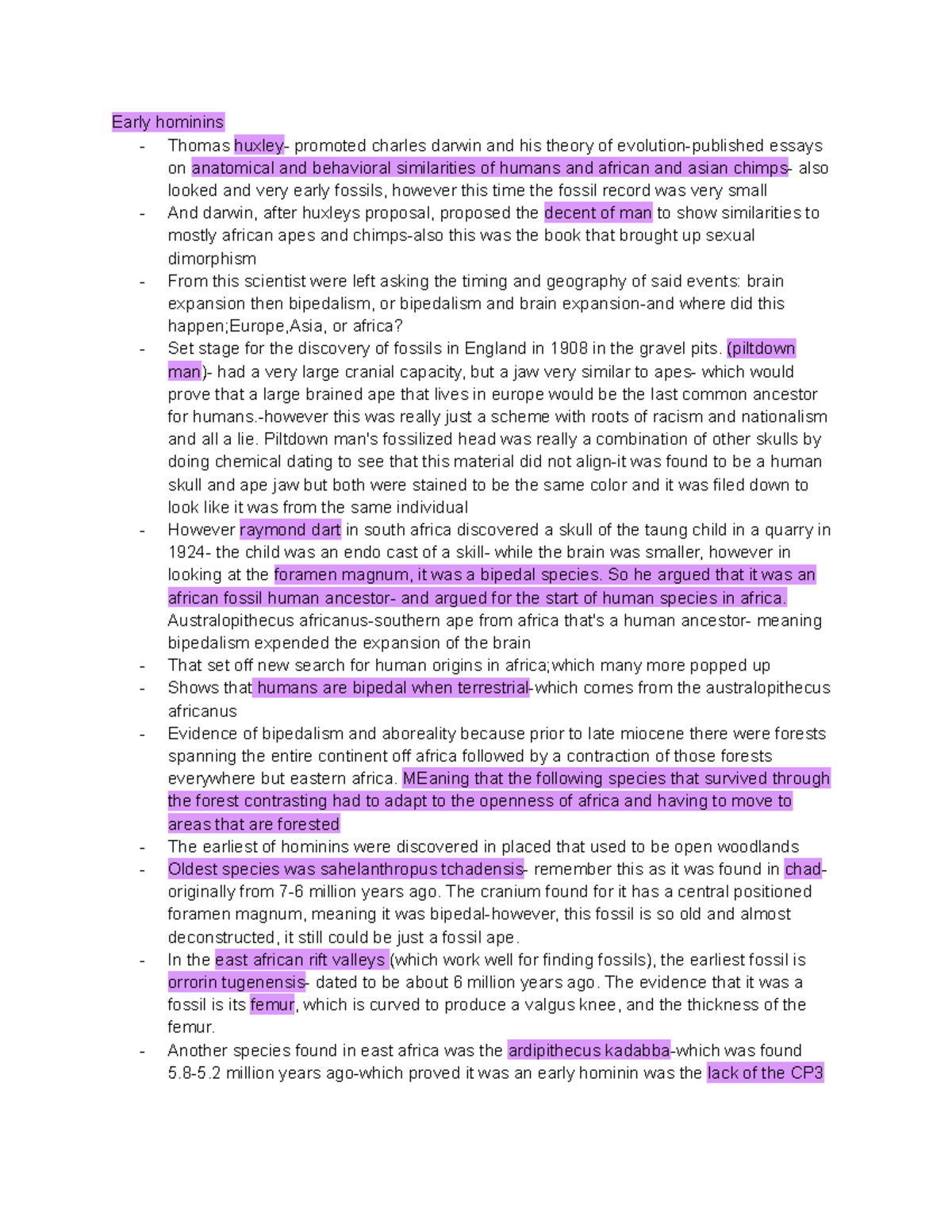 Early Hominin notes - Early hominins - Thomas huxley- promoted charles ...