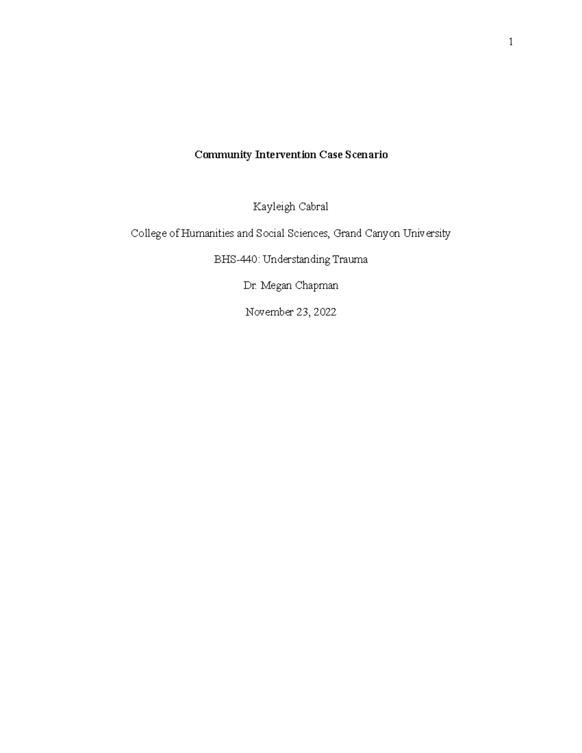 BHS-440 Community Intervention Case Scenerio - Community Intervention ...