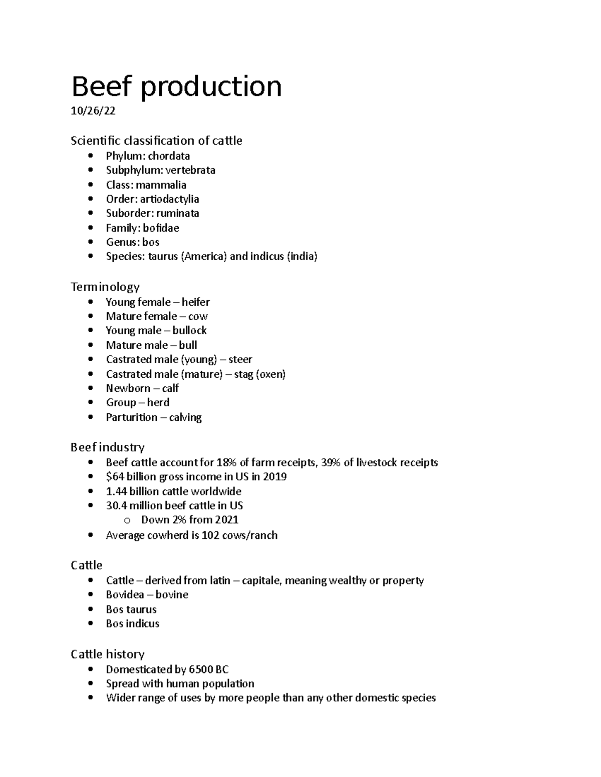Beef production - class notes animal science uark yancey - Beef ...