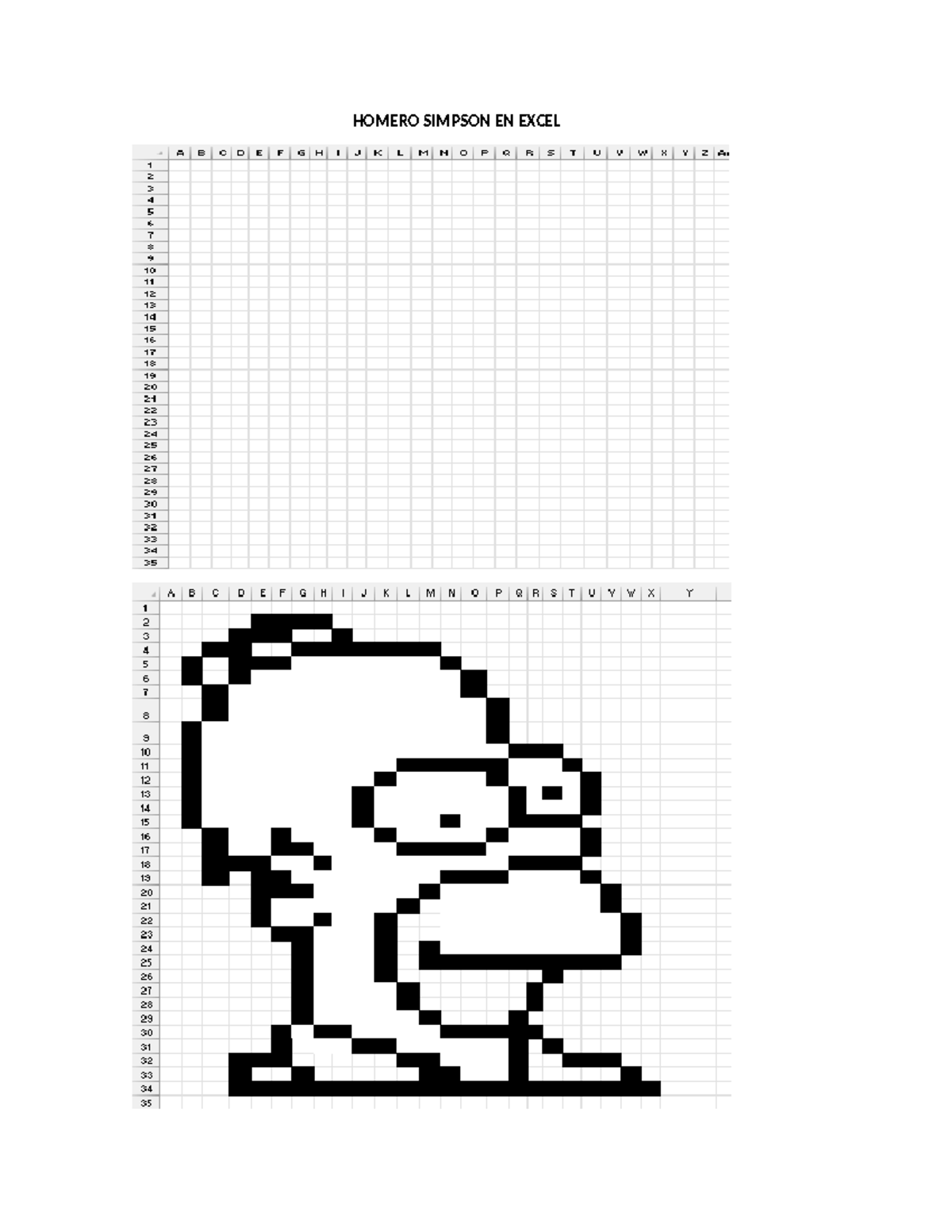 Homero Simpson - dibujos en excel - HOMERO SIMPSON EN EXCEL Se realiza ...