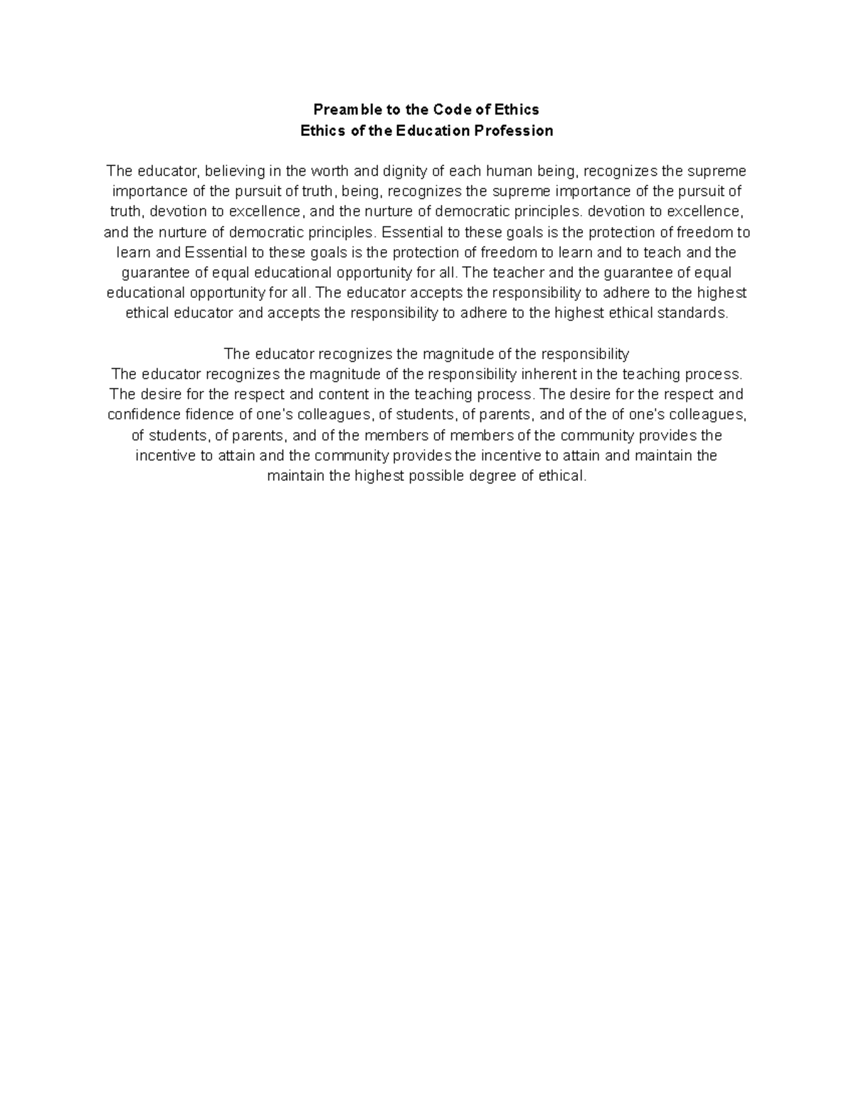 Preamble - devotion to excellence, and the nurture of democratic ...