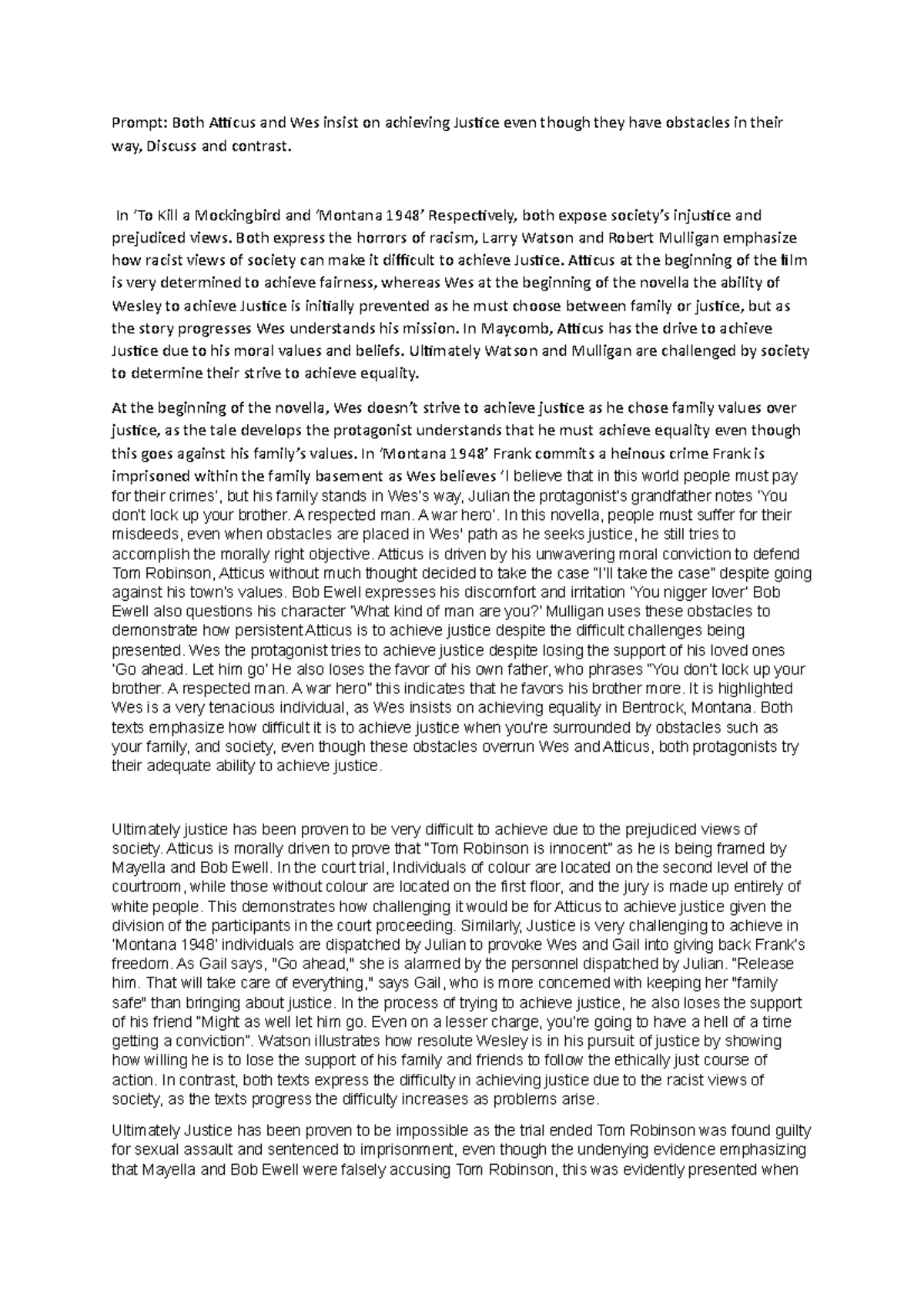 Justice prompt[ 66] - English Essay Unit 2 AOS 1 - Prompt: Both Atticus ...