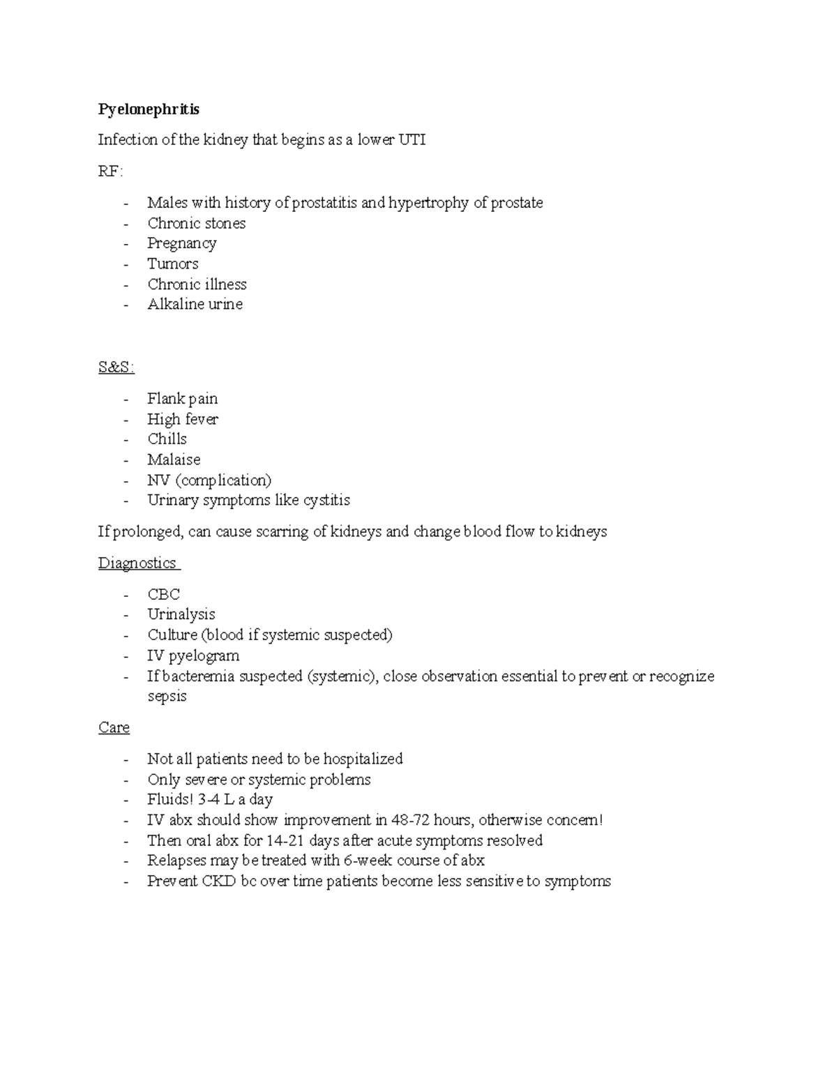 Pyelonephritis - notes - Pyelonephritis Infection of the kidney that ...