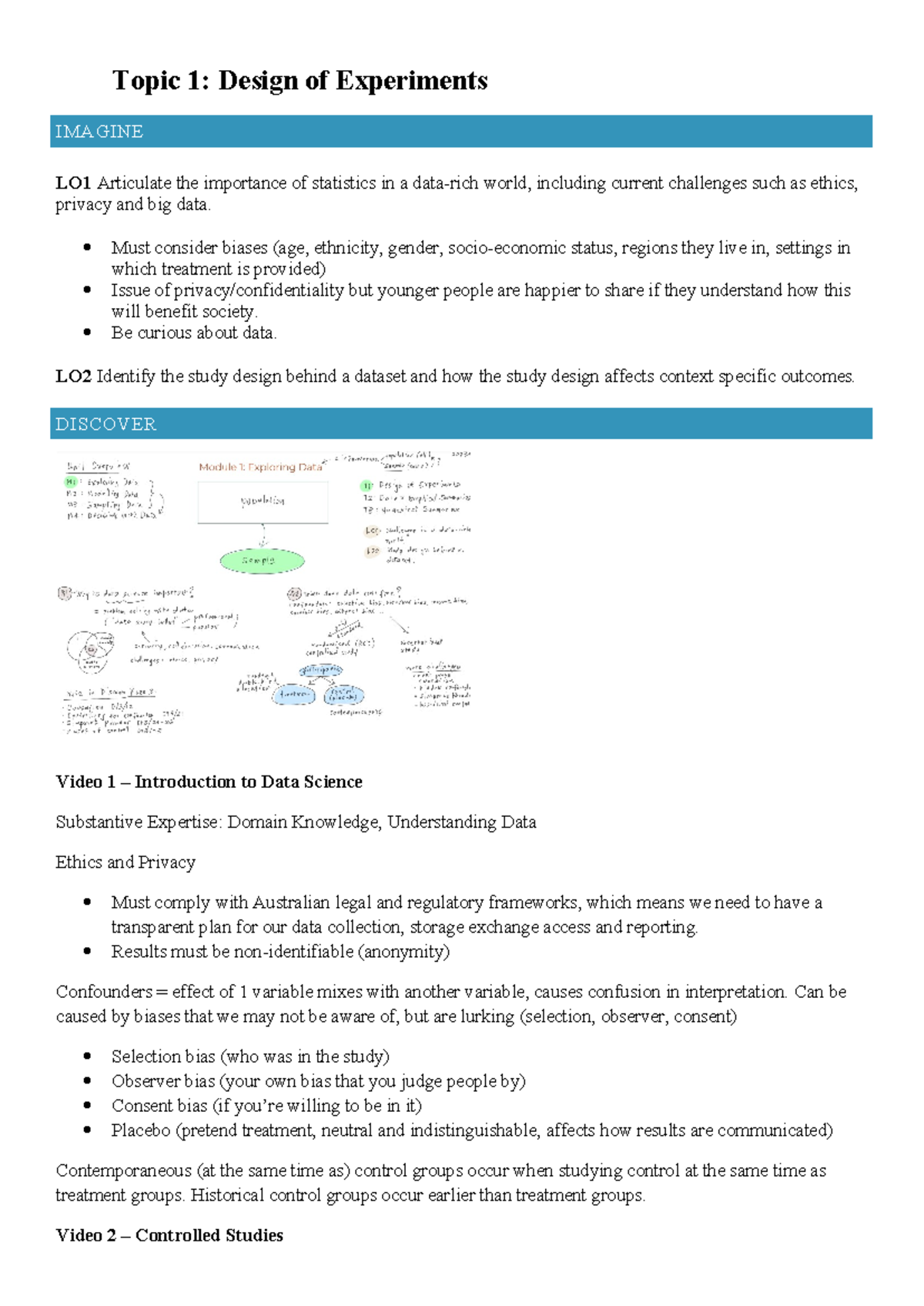 SEM1 DATA Notes - Topic 1: Design of Experiments IMAGINE LO1 Articulate ...