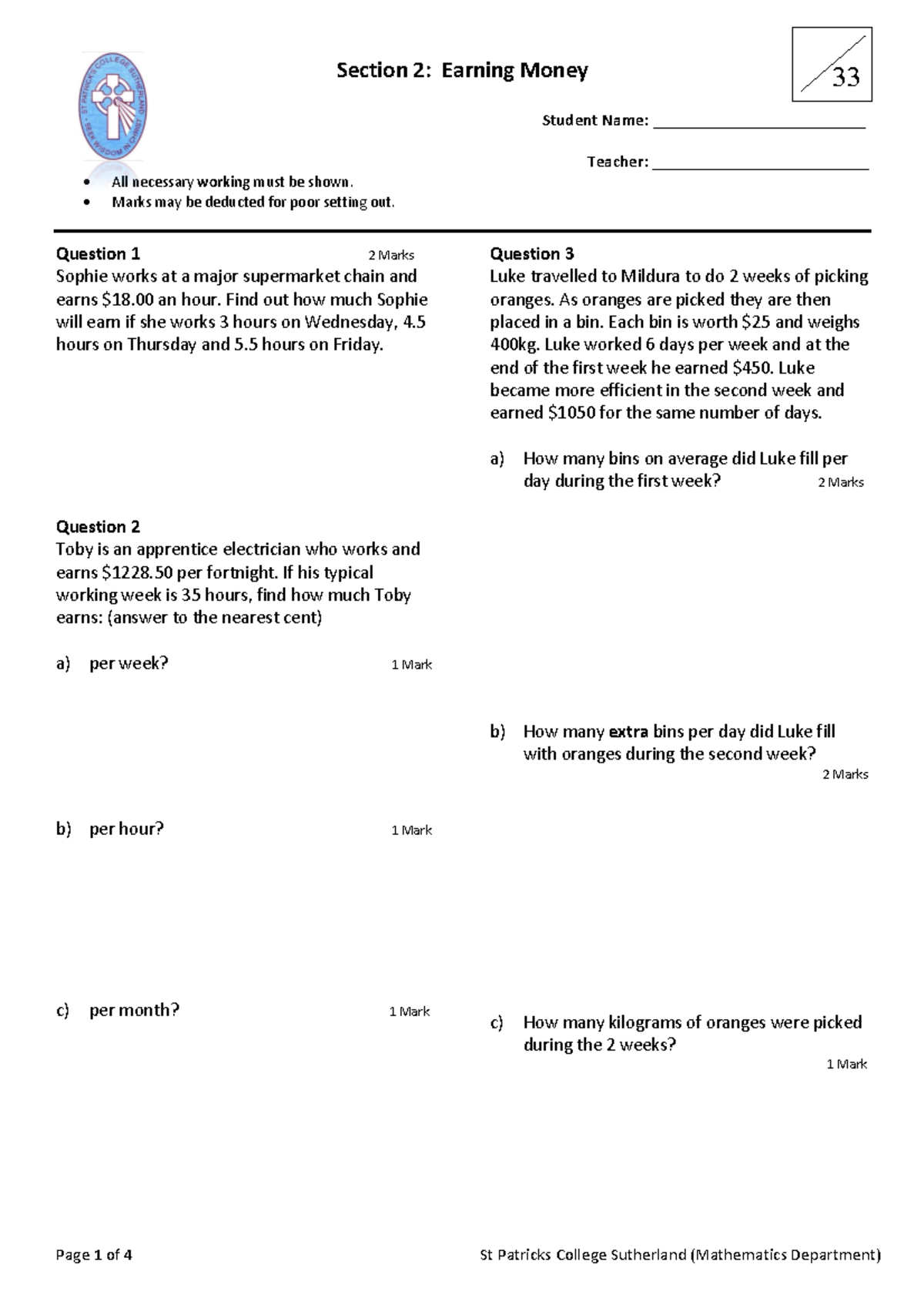 Financial Maths Questions - Page 1 of 4 St Patricks College Sutherland ...