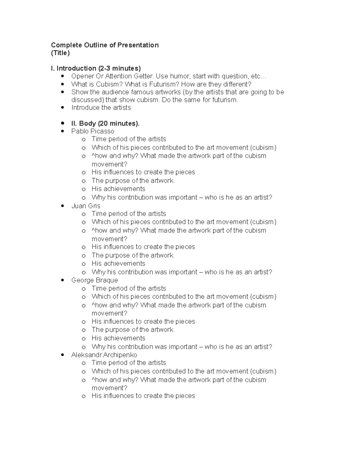 Complete Outline of Presentation - Complete Outline of Presentation ...