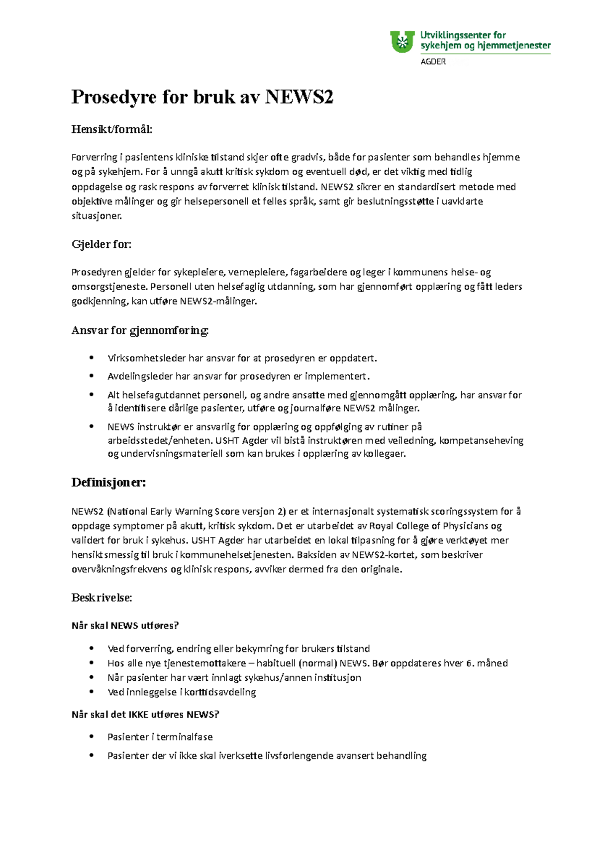 Inbound 8893395548432975806 - Prosedyre for bruk av NEWS Hensikt/formål ...