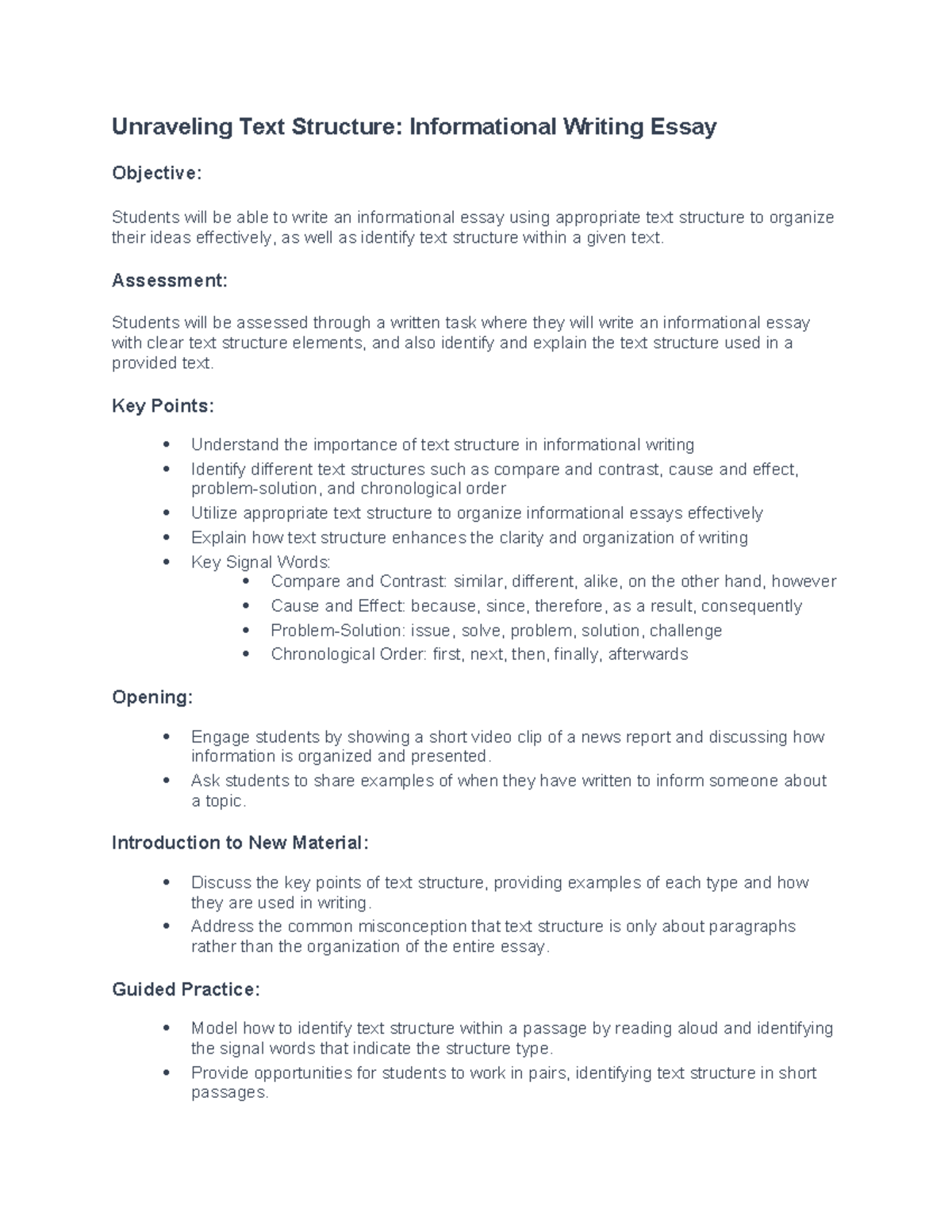 Ed TPA Task 1 Lesson 1 - Unraveling Text Structure: Informational ...