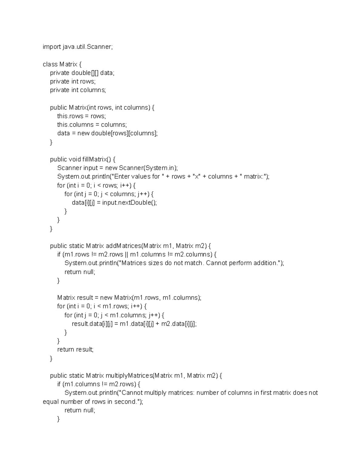 Untitled document - not much - import java.util; class Matrix { private ...